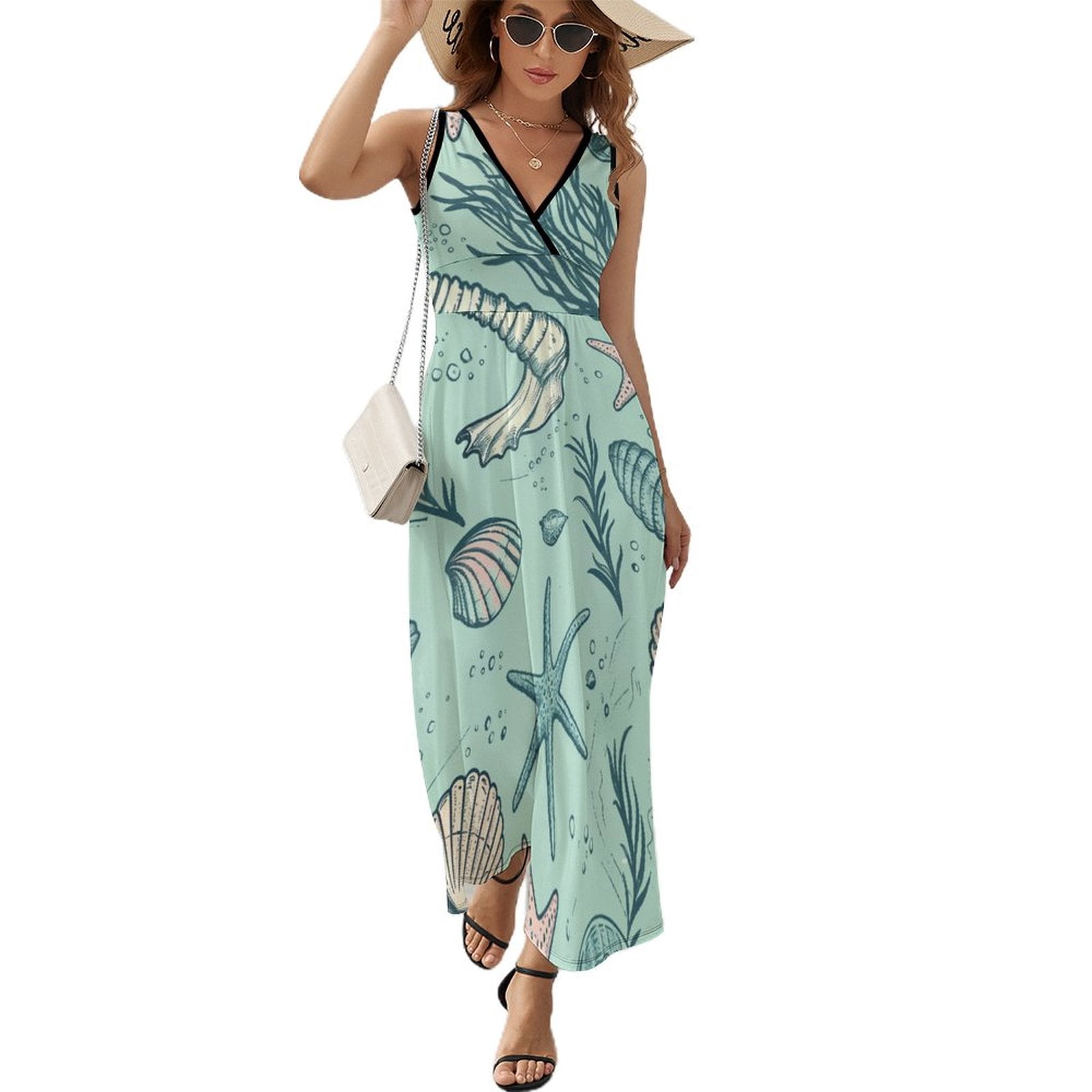 Beach Seashell Starfish Art Sleeveless Dress Women's Summer Suit ...