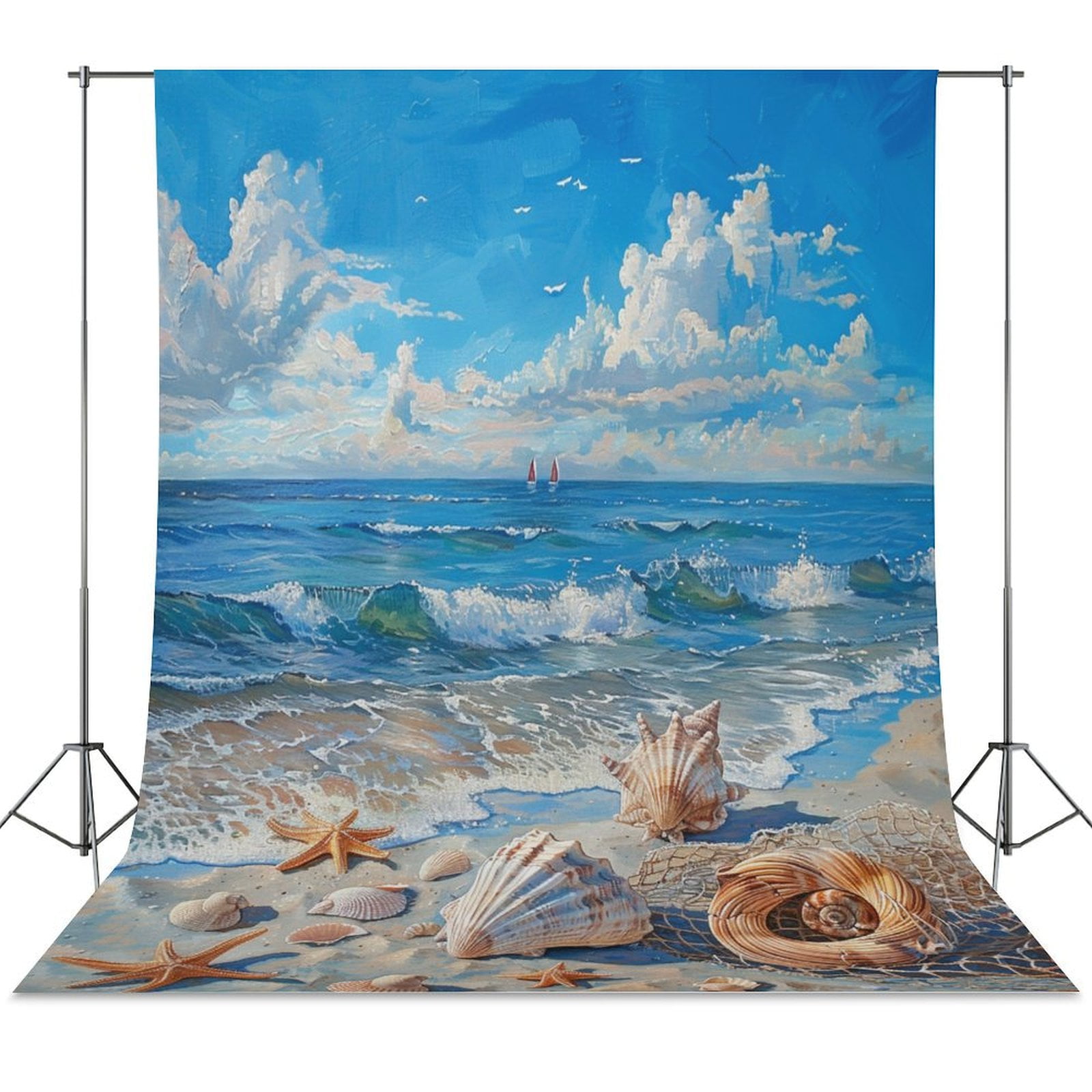 Beach Seashell Starfish Backdrop Background for Photography Photo Booth Backdrop for Photoshoot ...