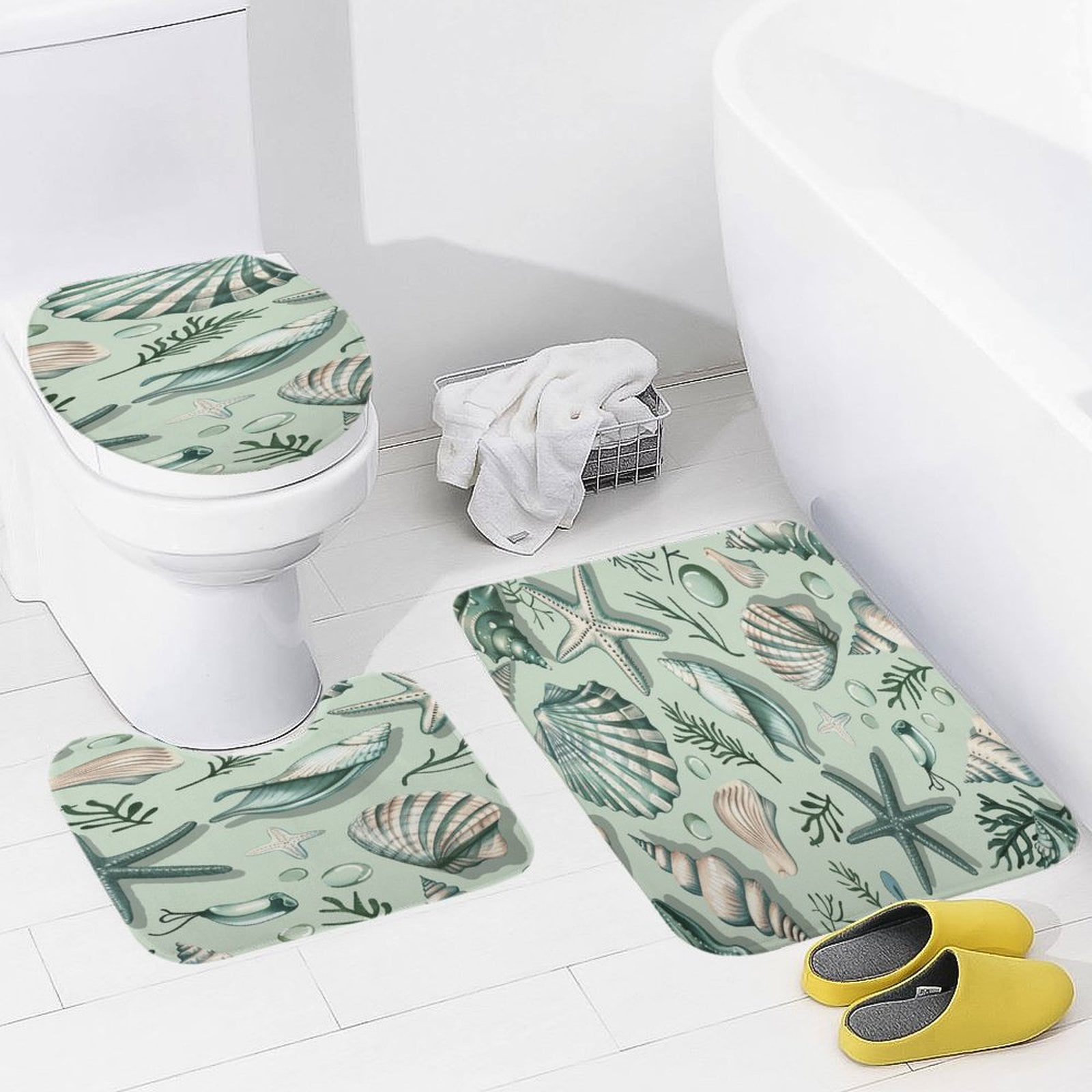 Beach Seashell Starfish Bathroom Mats Set 3-piece Bath Mats , Floor Rug ...
