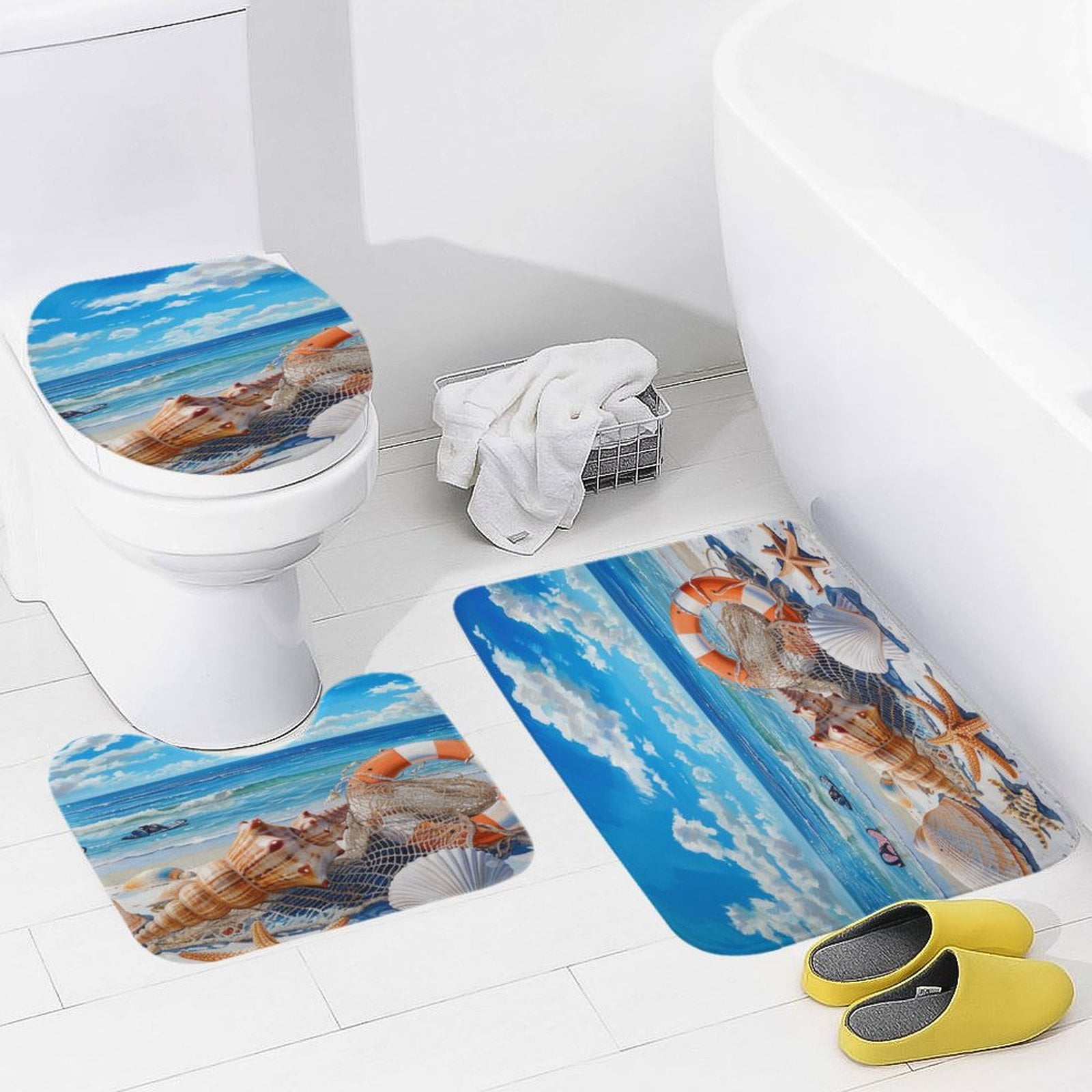 Beach Seashell Starfish Bathroom Mats Set 3-piece Bath Mats , Floor Rug ...
