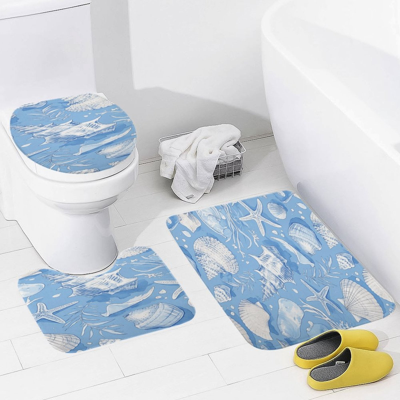 Beach Seashell Starfish Bathroom Rug Set of 3, No Silp Washable Cover ...