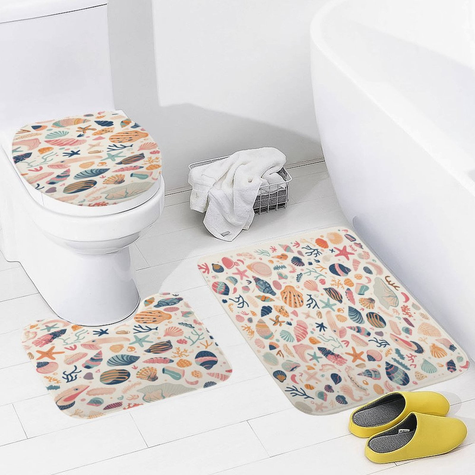 Beach Seashell Starfish Bathroom Rug Set of 3, No Silp Washable Cover ...