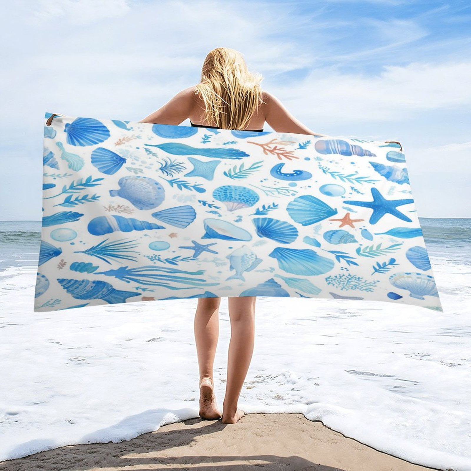 Beach Seashell Starfish Beach Towel – with A Unique Design, Extra Large,XL (32”x 63”) for Kids ...