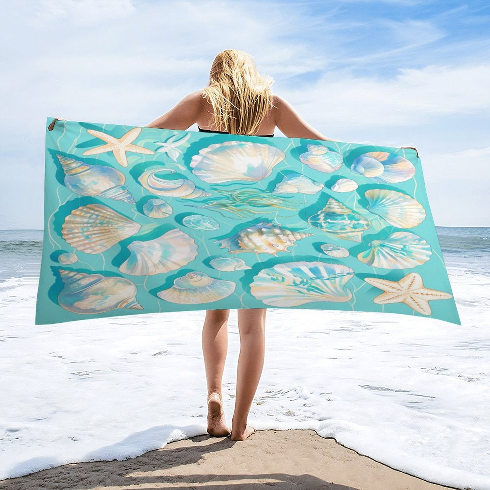 Beach Seashell Starfish Beach Towel – with A Unique Design, Extra Large,XL (32”x 63”) for Kids ...