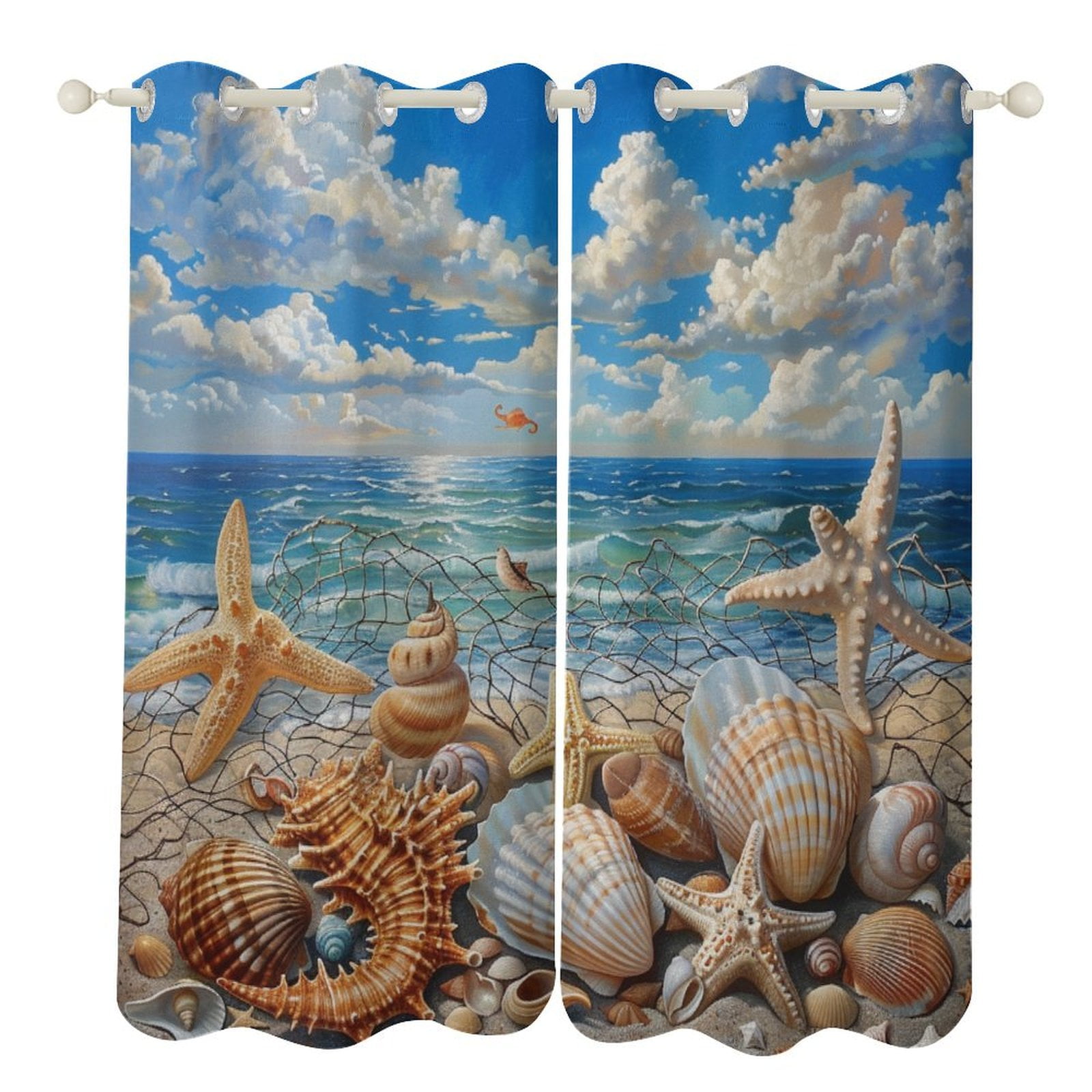 Beach Seashell Starfish Curtains Aesthetic Envrionmental Friendly ...