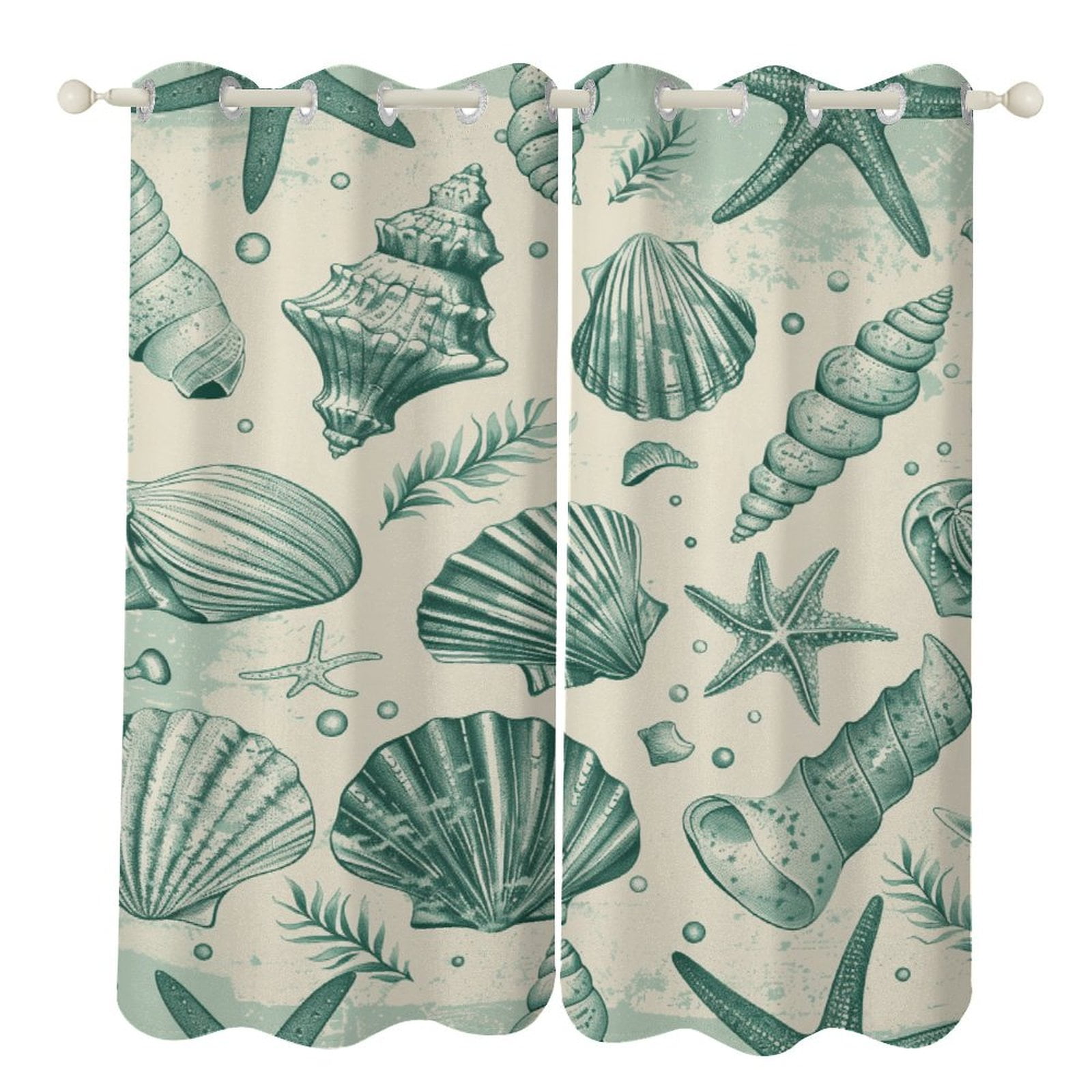 Beach Seashell Starfish Curtains Watercolor Theme Window Curtains ...