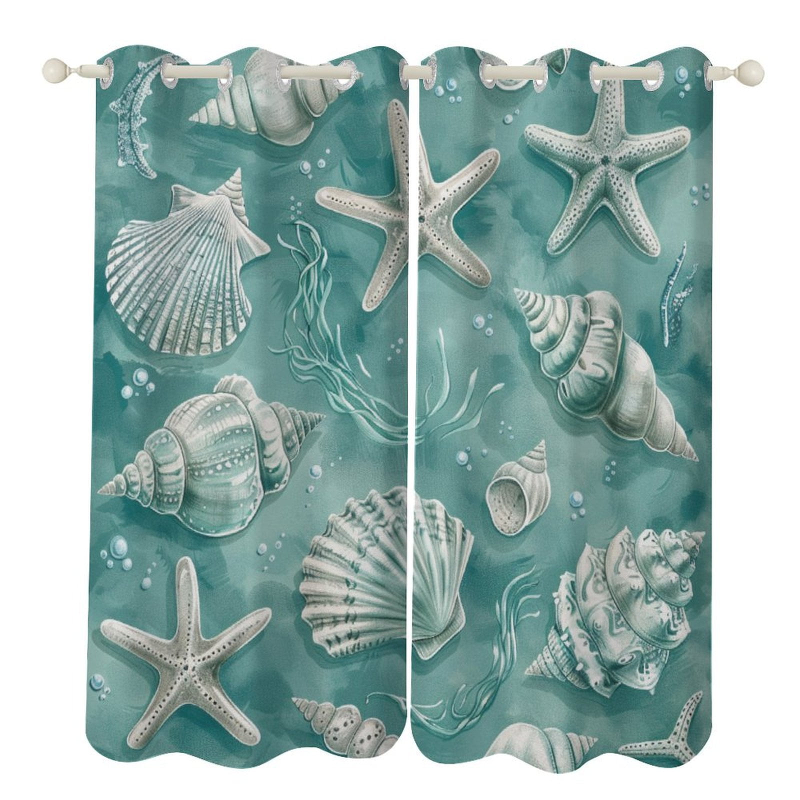 Beach Seashell Starfish Curtains Watercolor Theme Window Curtains ...