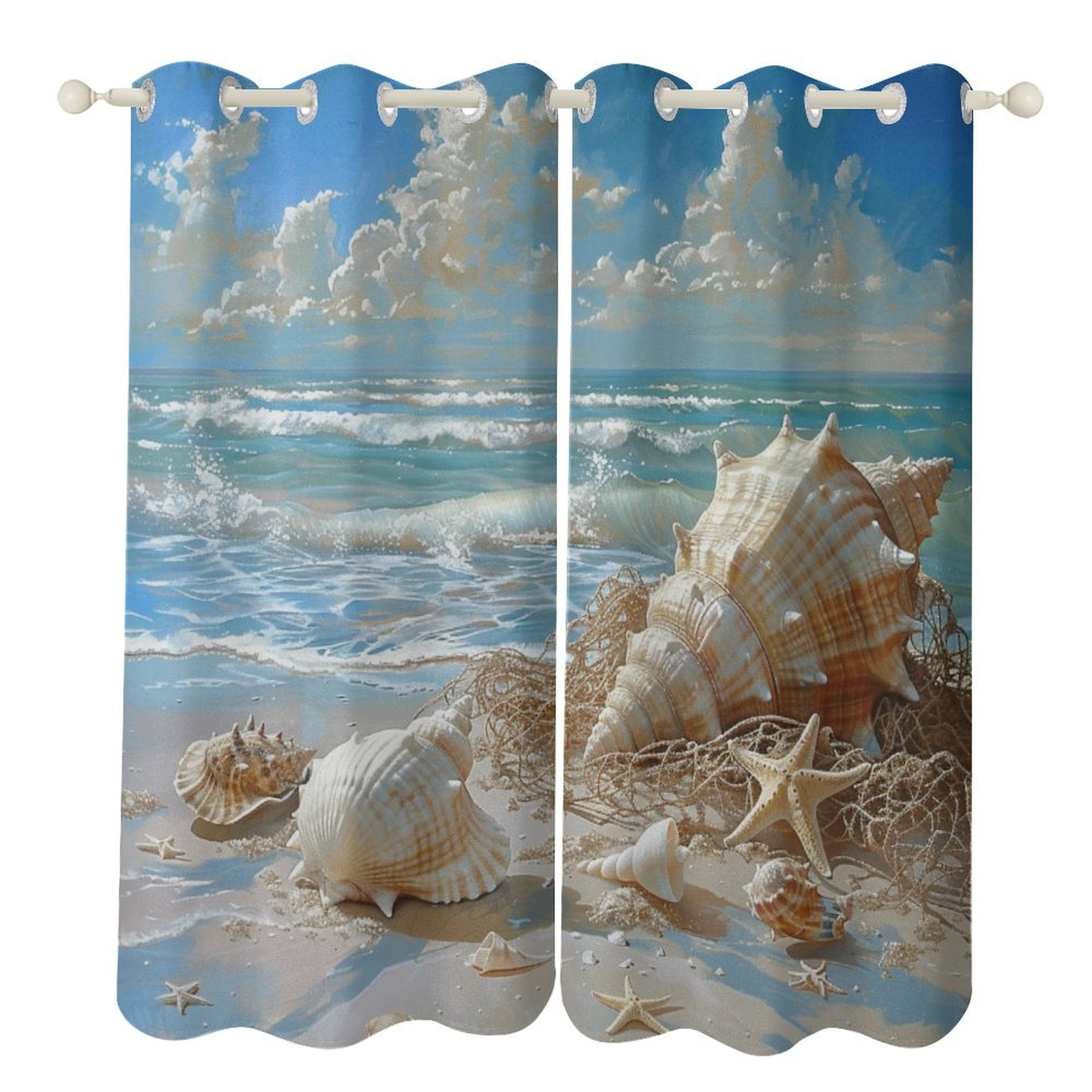Beach Seashell Starfish Curtains Watercolor Theme Window Curtains ...