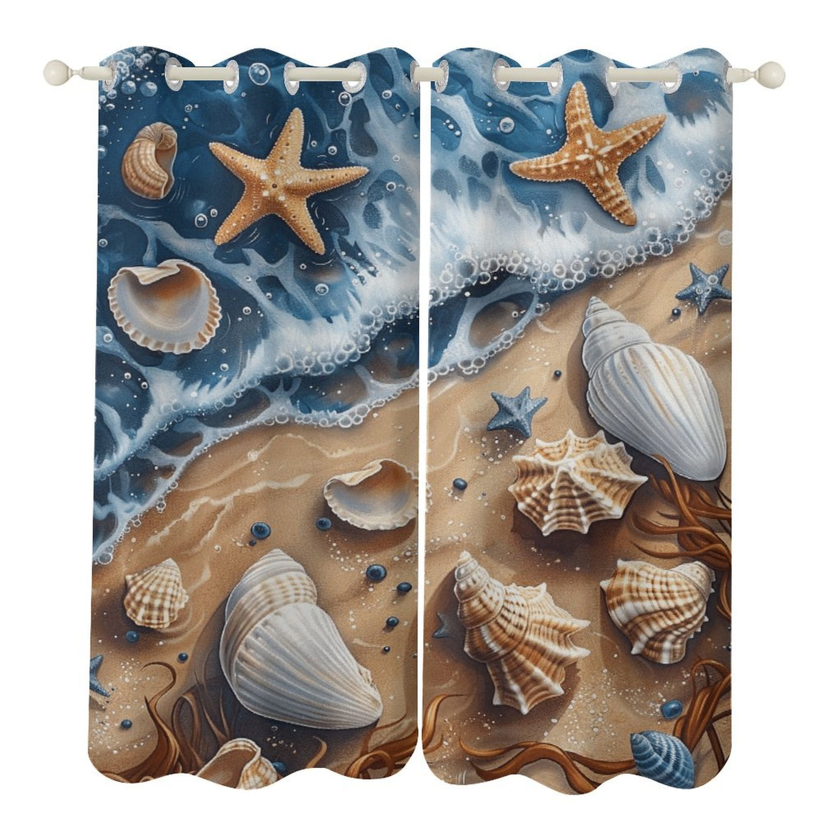 Beach Seashell Starfish Curtains Watercolor Theme Window Curtains ...