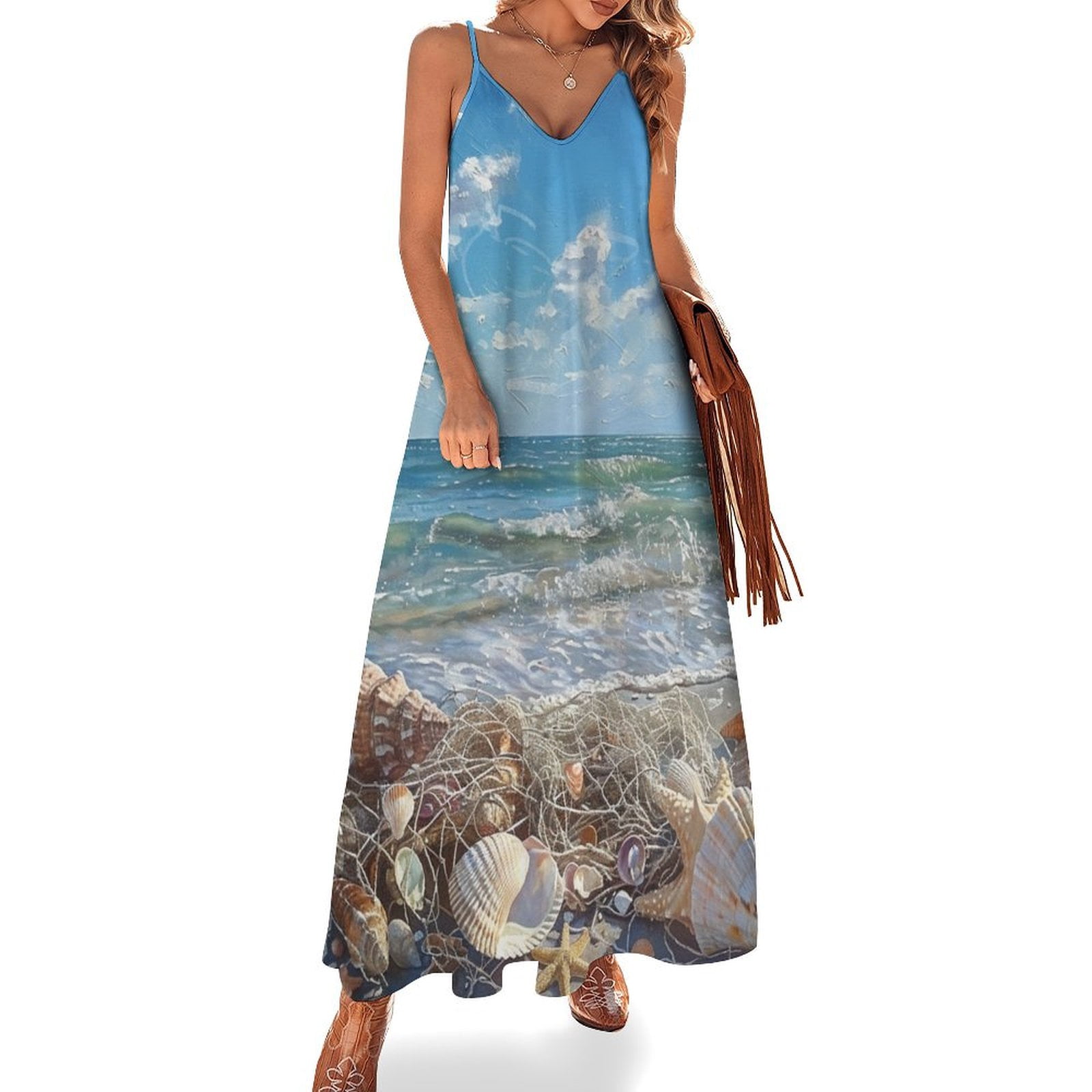 Beach Seashell Starfish Design Sleeveless Dress Woman Fashion Long ...