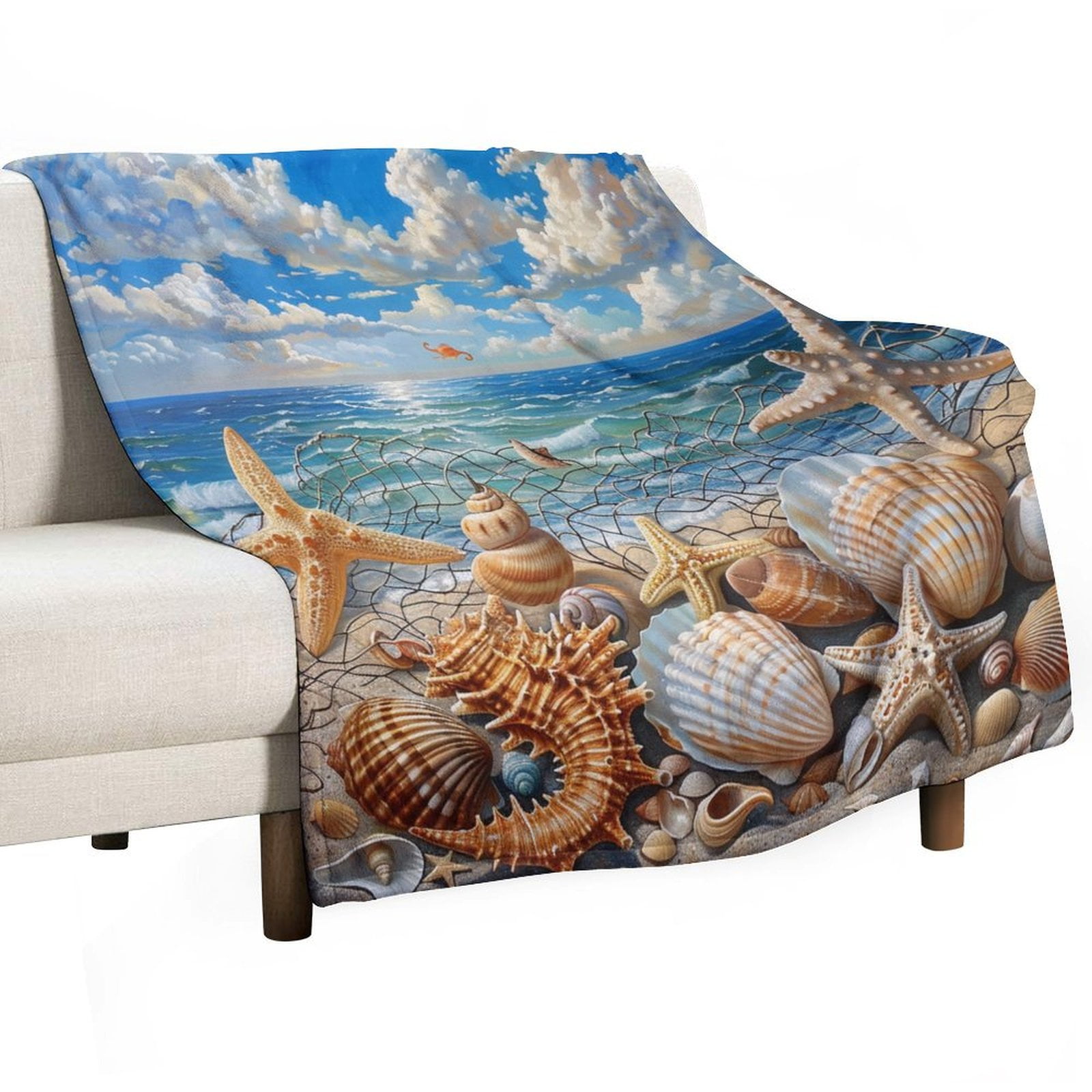 Beach Seashell Starfish Flannel Blanket Lightweight Blanket for Couch ...