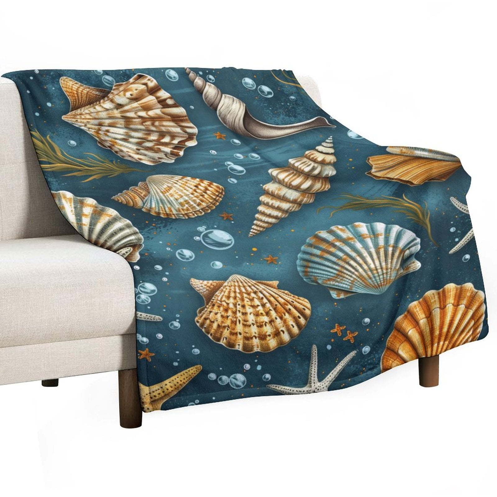 Beach Seashell Starfish Flannel Blanket Lightweight Blanket for Couch ...