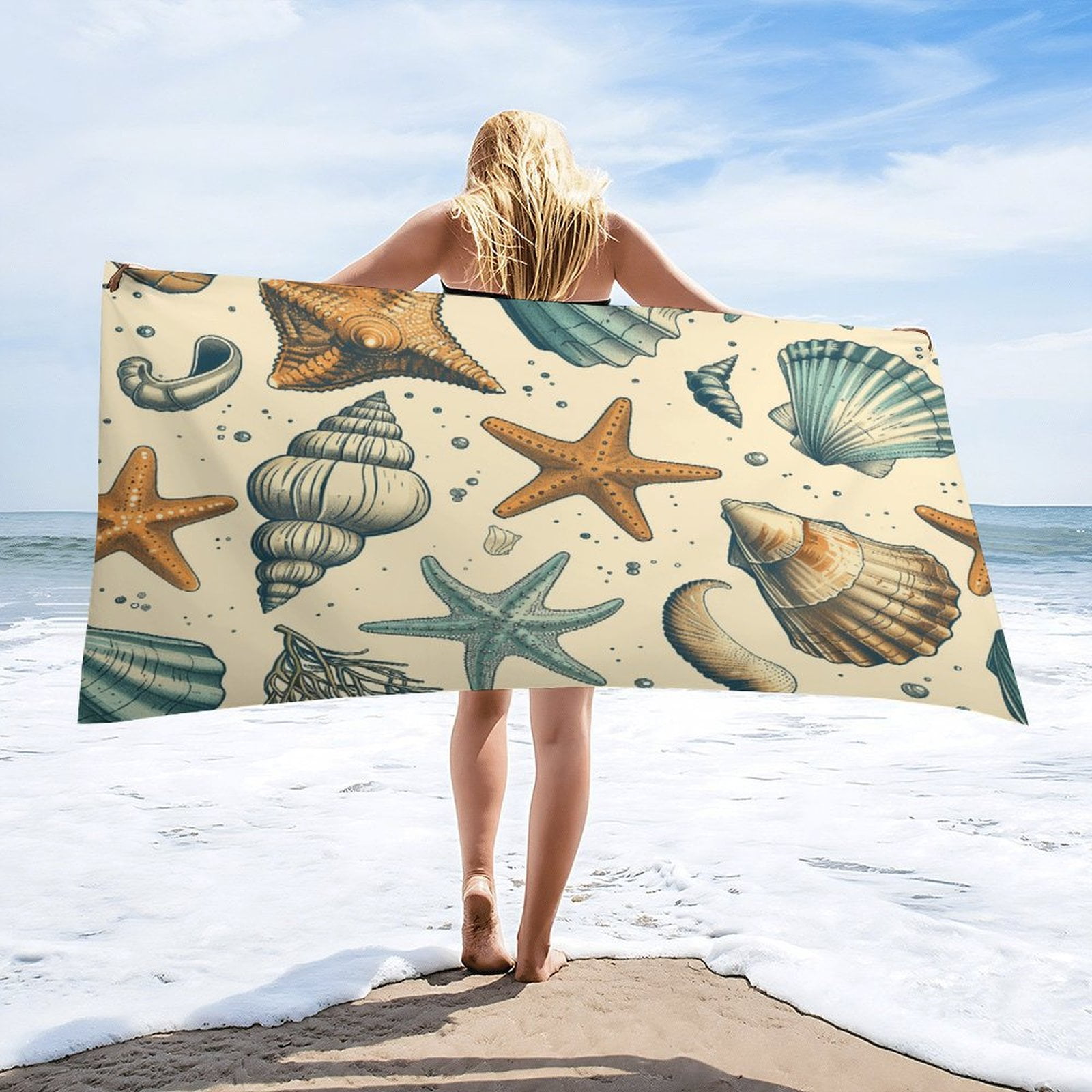 Beach Seashell Starfish Oversized Beach Towel XL Pool Camping Swim Towels 32''x63'' Soft Blanket ...