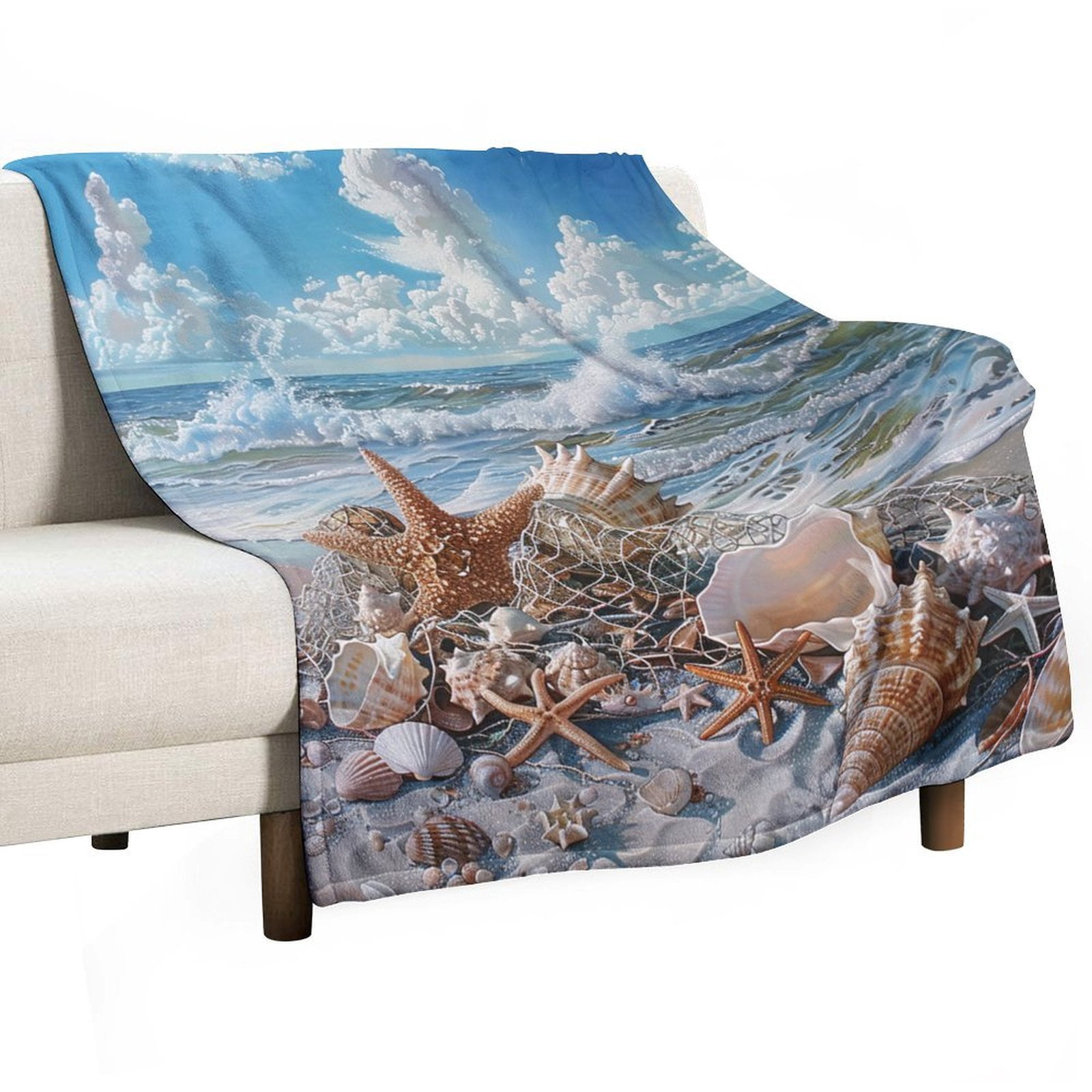 Beach Seashell Starfish Print Blanket Warm Throw Blanket Soft Flannel ...
