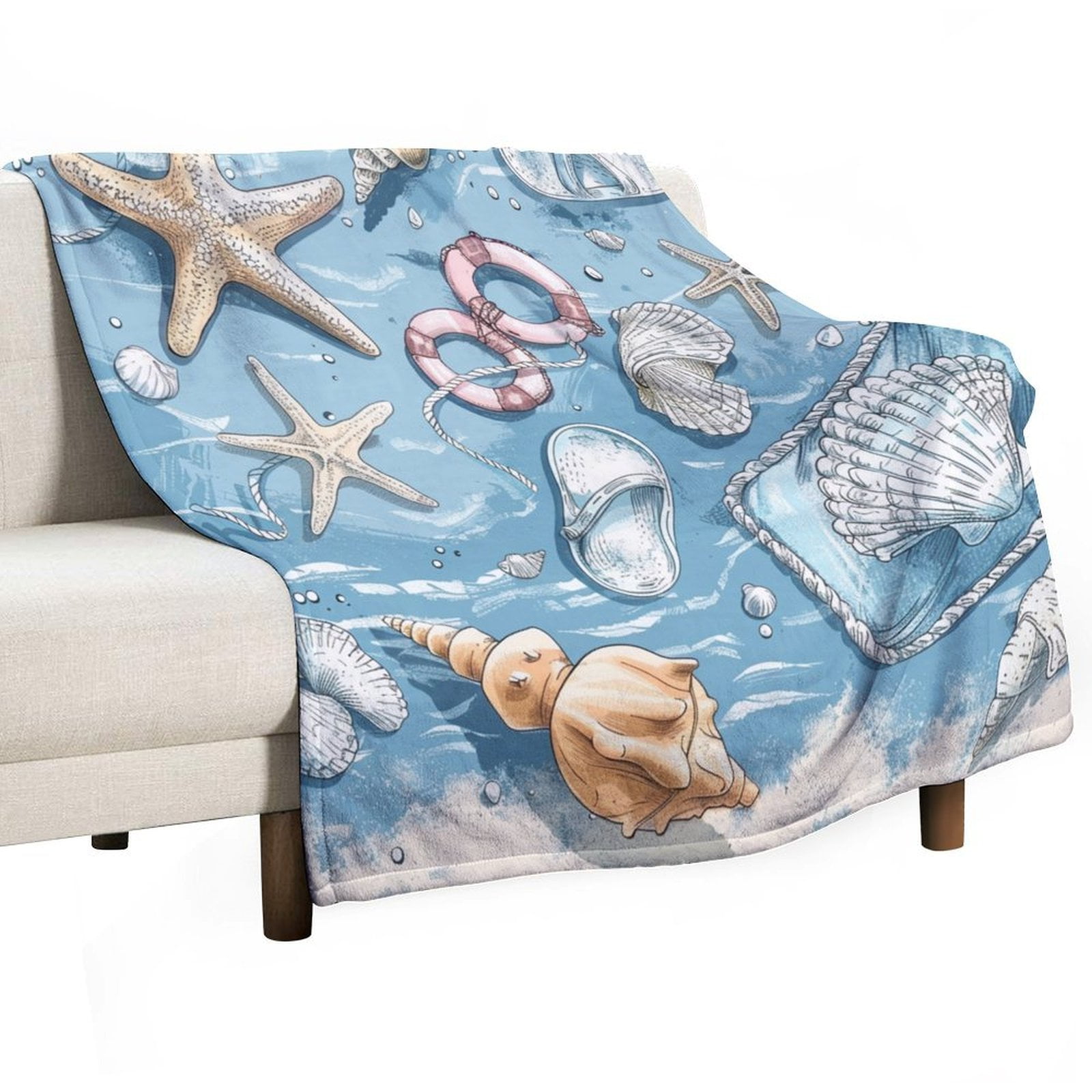 Beach Seashell Starfish Print Blanket Warm Throw Blanket Soft Flannel ...