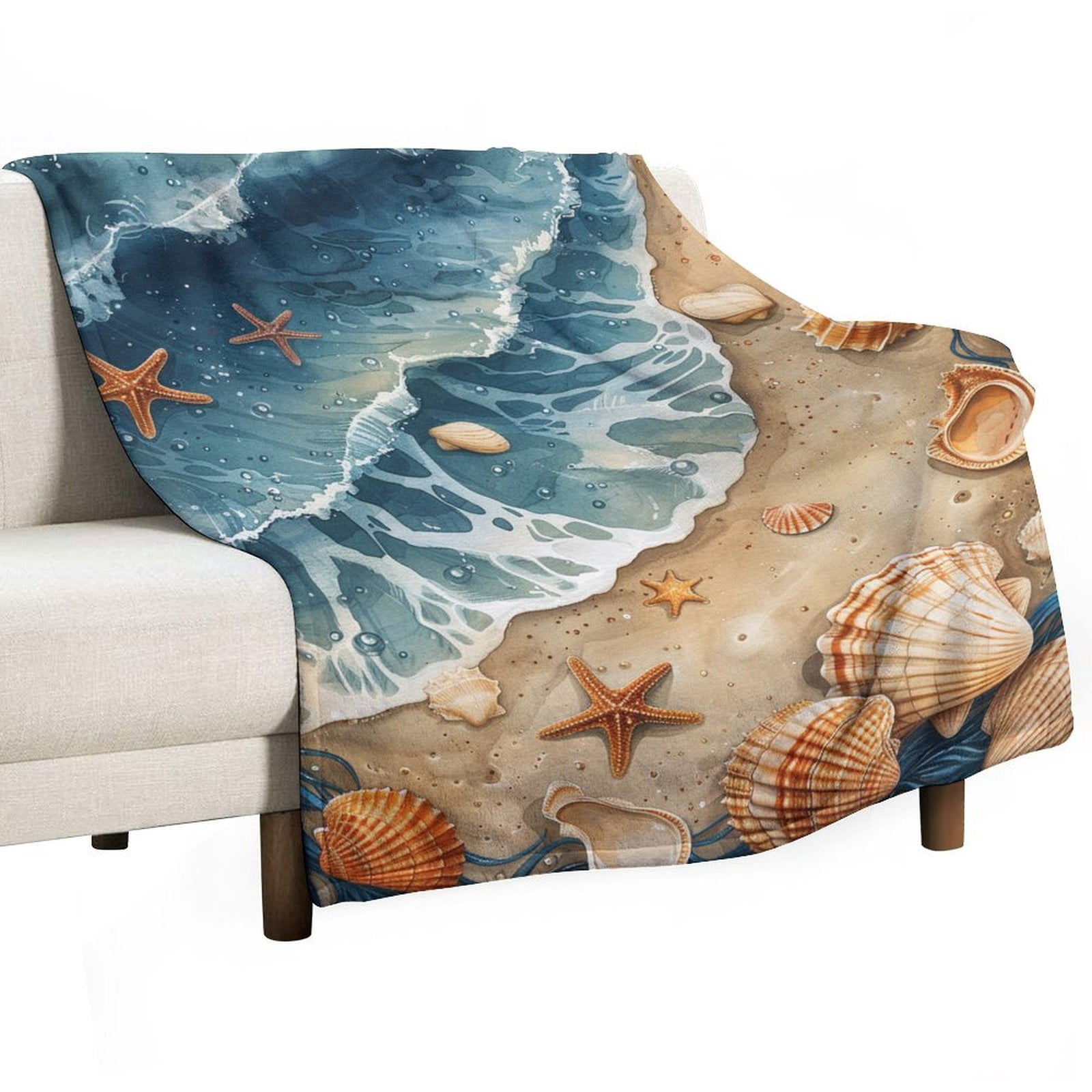 Beach Seashell Starfish Print Blanket Warm Throw Blanket Soft Flannel ...