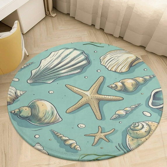 Beach Seashell Starfish Round Rugs -Washable Non-Slip Small Round Area ...