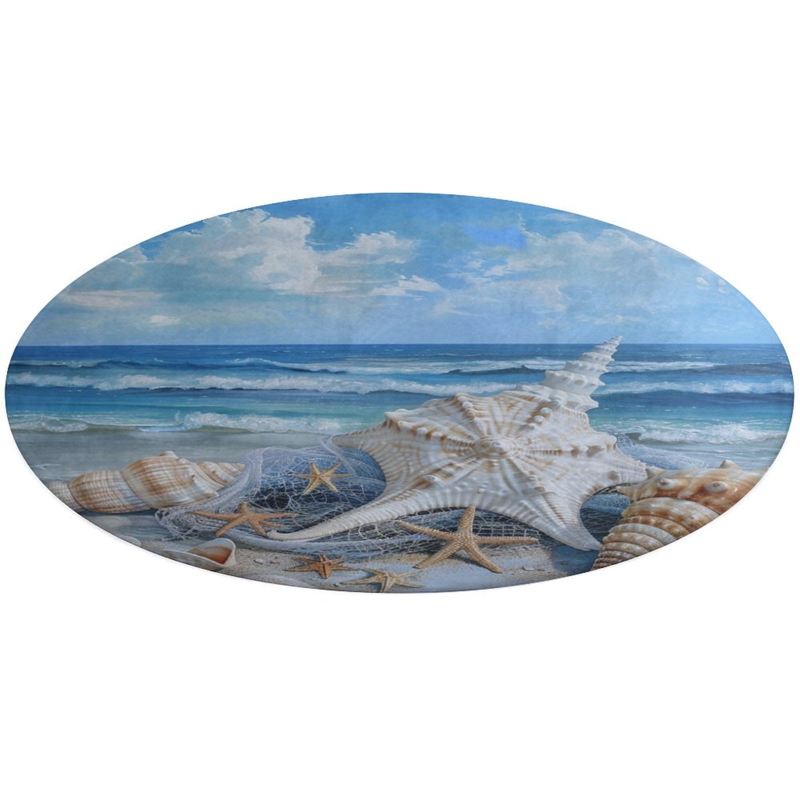 Beach Seashell Starfish Round Rugs -Washable Non-Slip Small Round Area ...