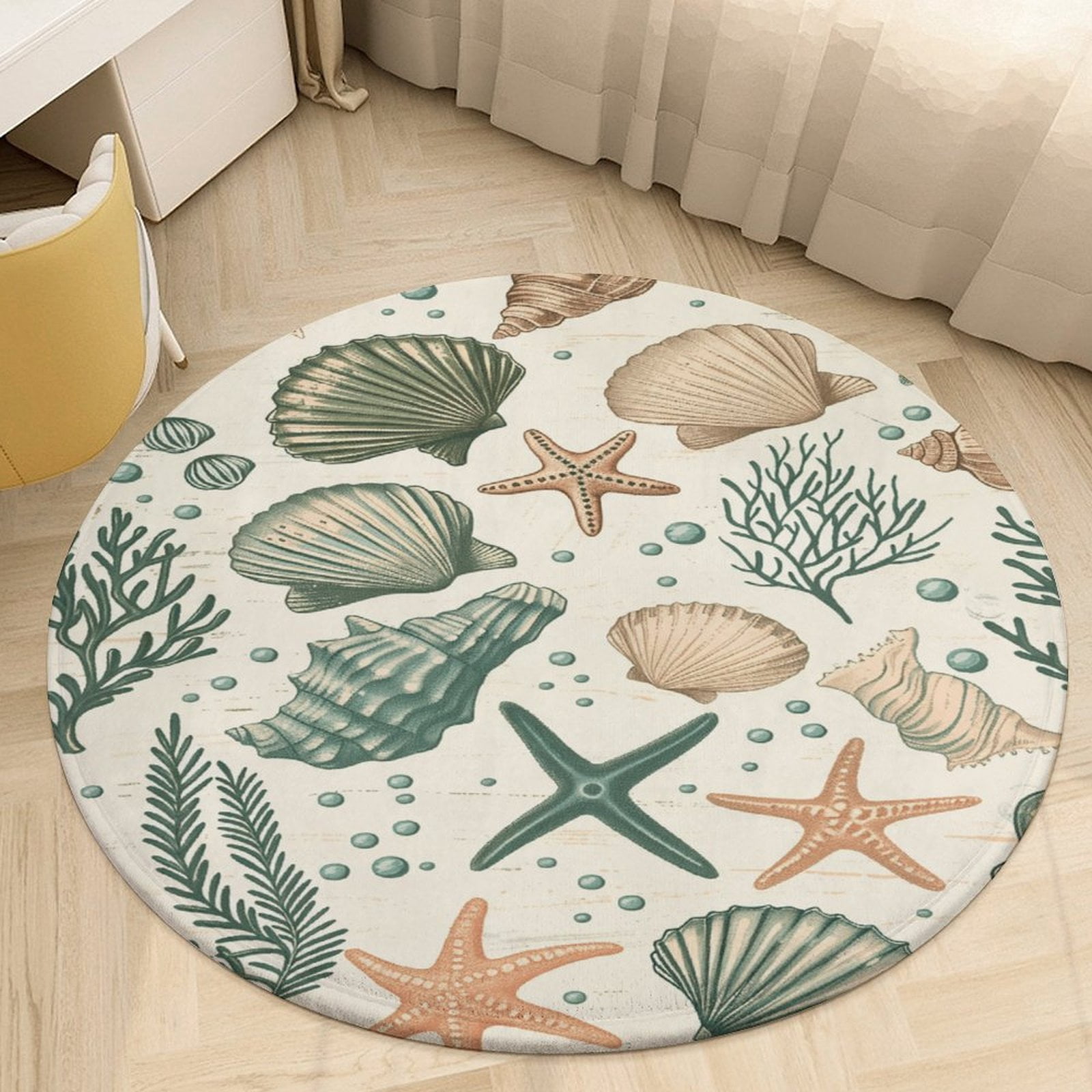 Beach Seashell Starfish Round Small Area Rug, Print Non Slip Washable ...