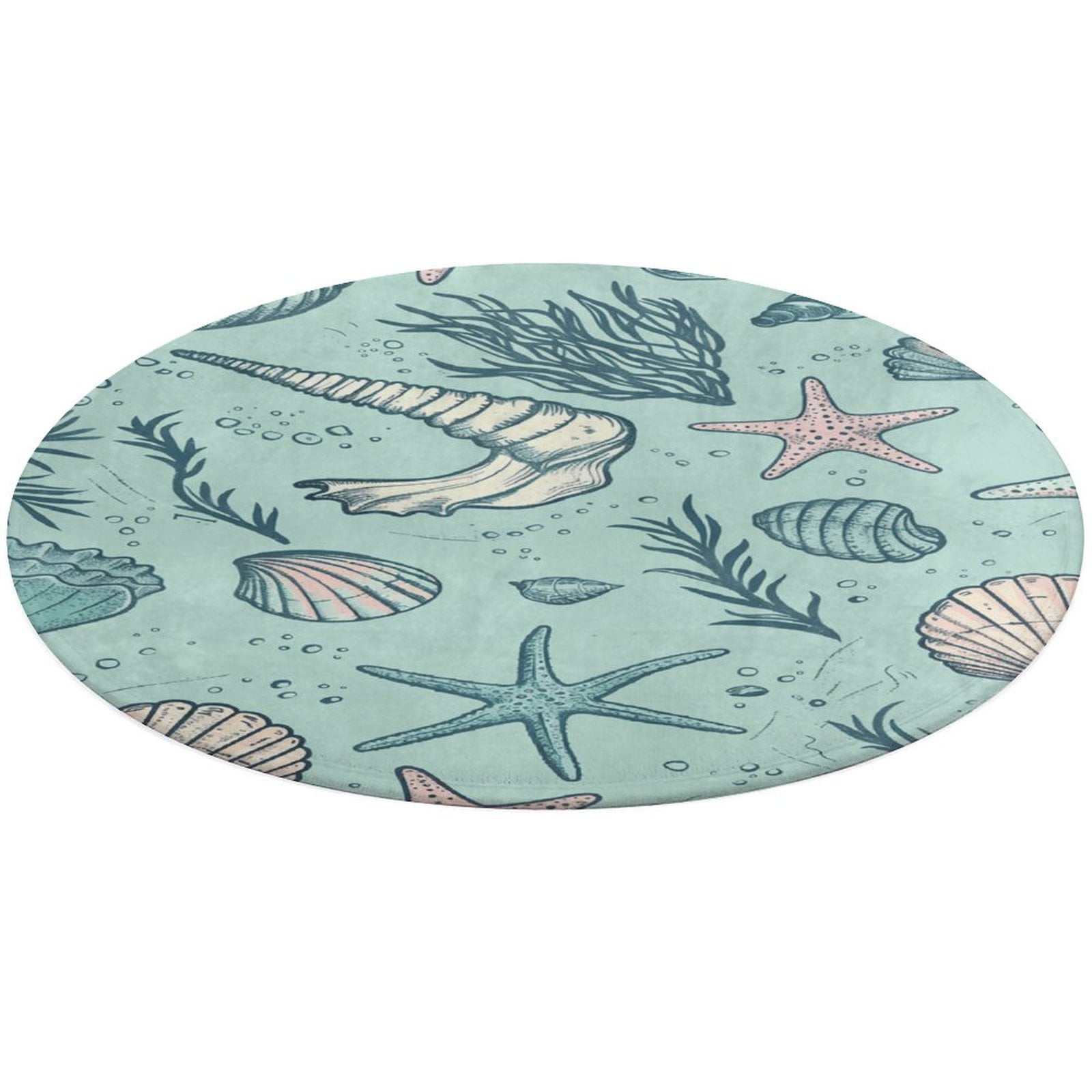 Beach Seashell Starfish Round Small Area Rug, Print Non Slip Washable ...