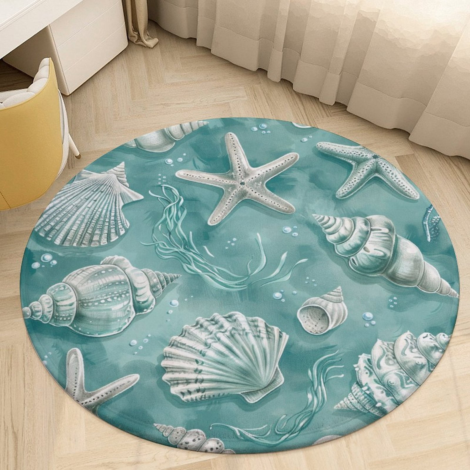 Beach Seashell Starfish Round Small Area Rug, Print Non Slip Washable ...