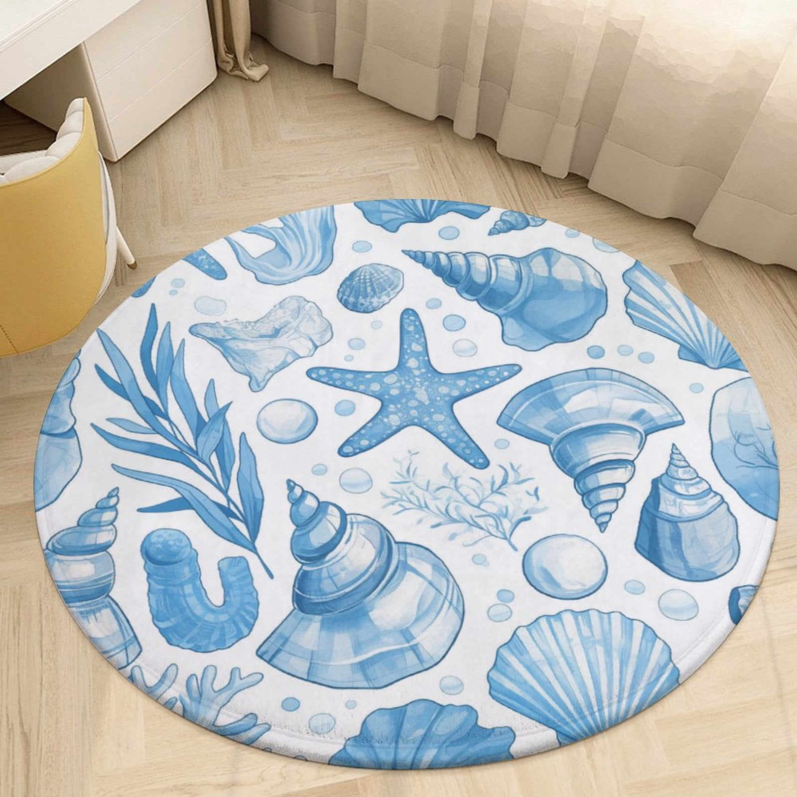 Beach Seashell Starfish Round Small Area Rug, Print Non Slip Washable ...