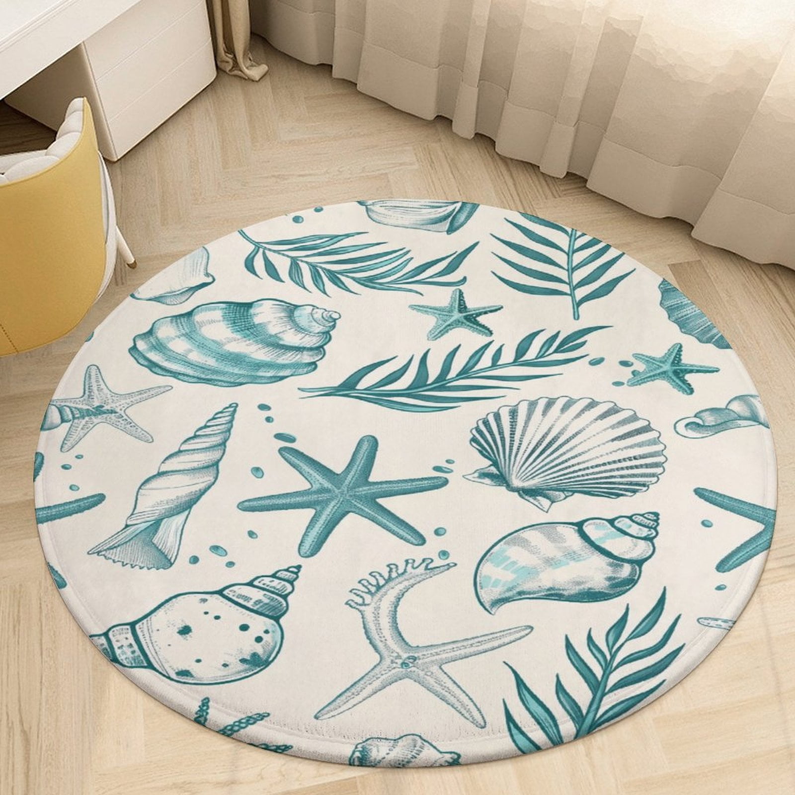 Beach Seashell Starfish Round Small Area Rug, Print Non Slip Washable ...
