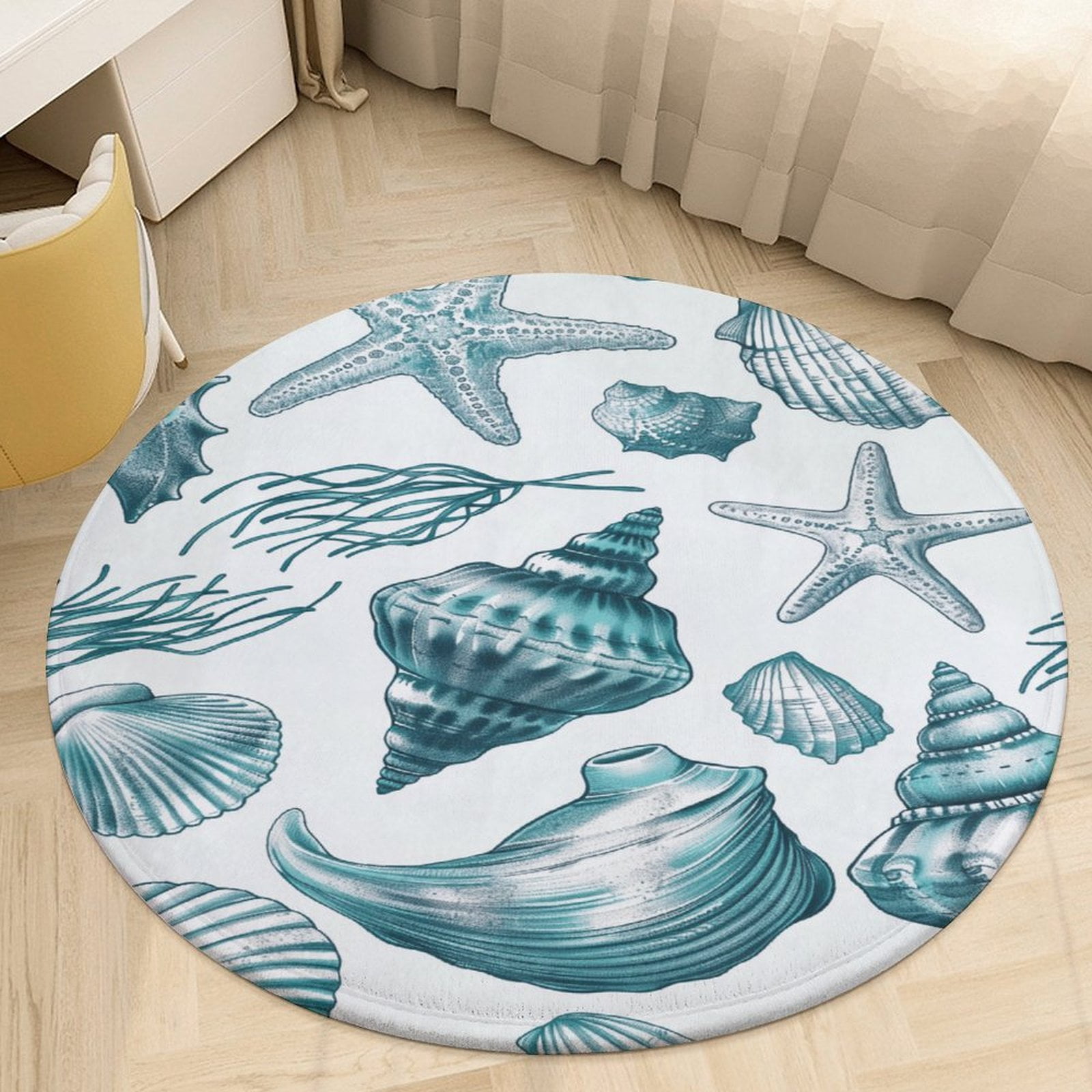 Beach Seashell Starfish Round Small Area Rug, Print Non Slip Washable ...