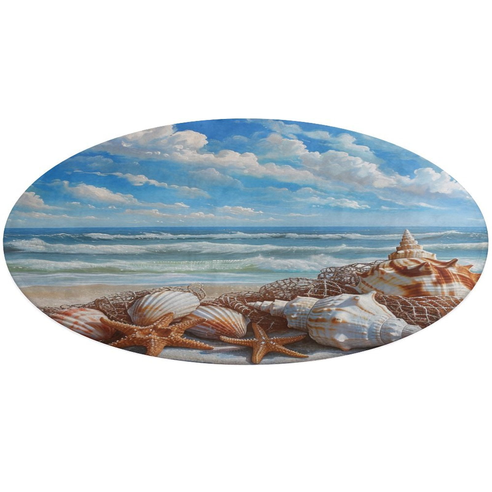 Beach Seashell Starfish Round Small Area Rug, Print Non Slip Washable ...