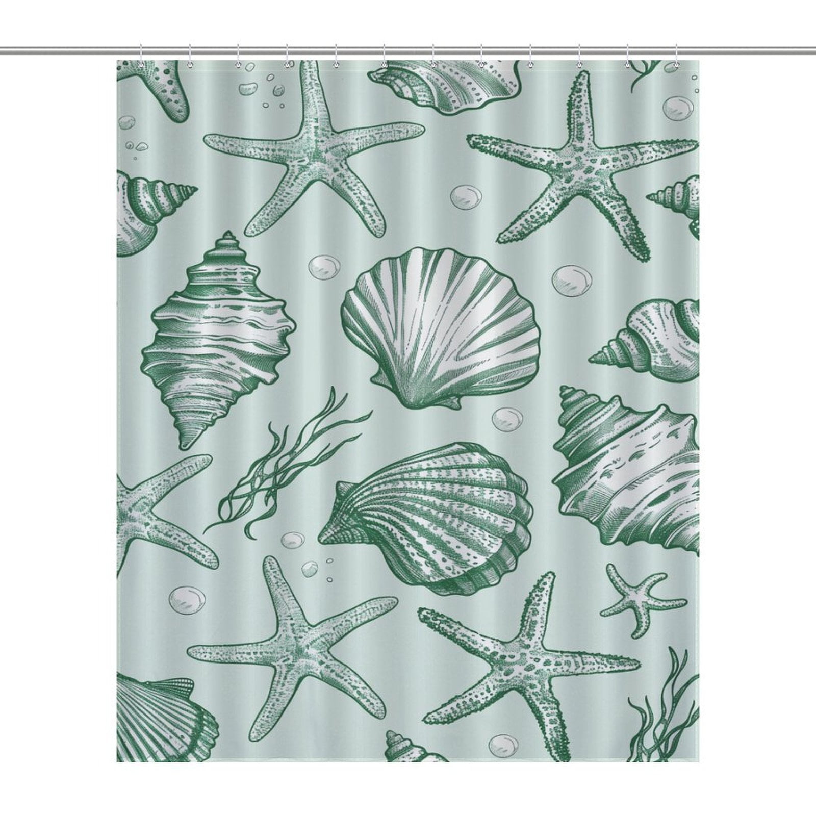 Beach Seashell Starfish Shower Curtain Fabric Bathroom Decor with Hooks ...
