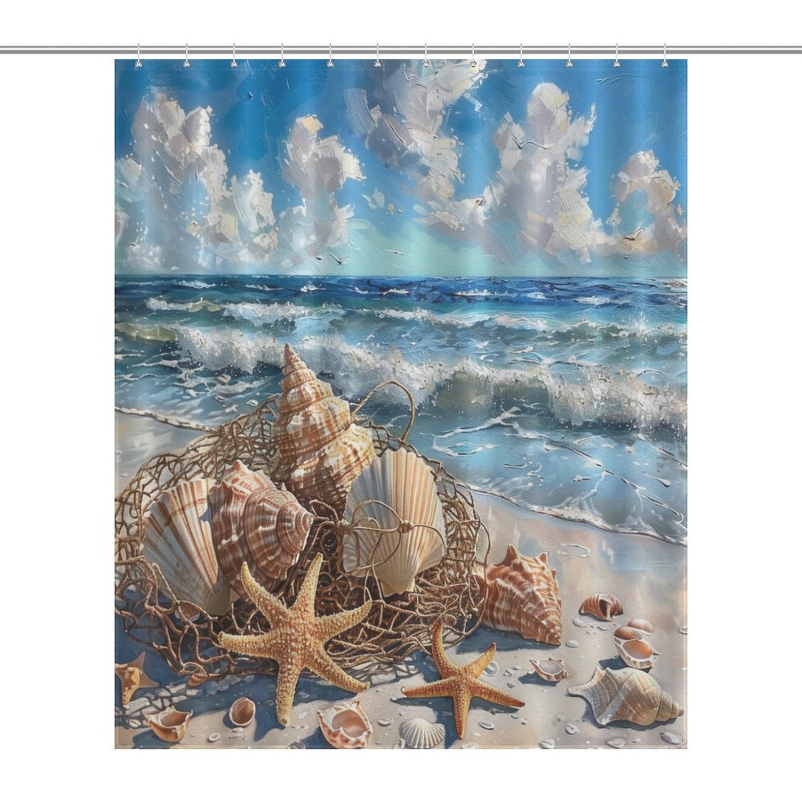 Beach Seashell Starfish Shower Curtain Modern Home Bathroom Bathtub ...