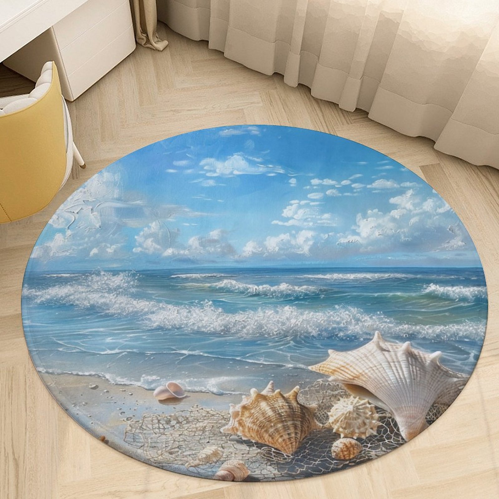Beach Seashell Starfish Soft Bedroom Round Area Rug, Washable Cute ...