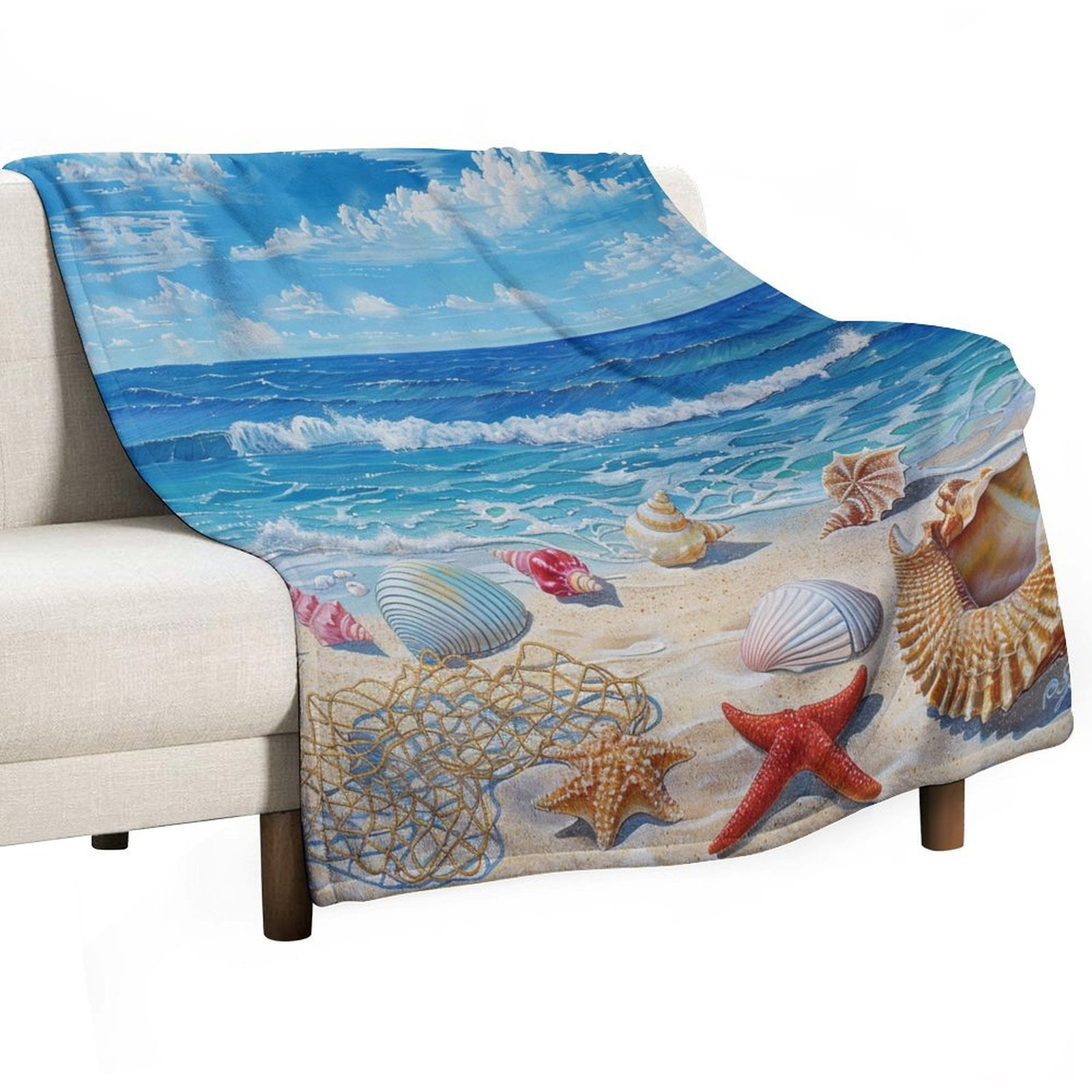 Beach Seashell Starfish Soft Print Blanket Throw Blankets Warm Cozy ...