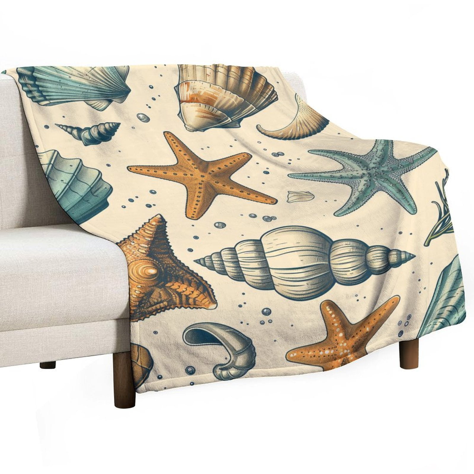 Beach Seashell Starfish Soft Print Blanket Throw Blankets Warm Cozy ...