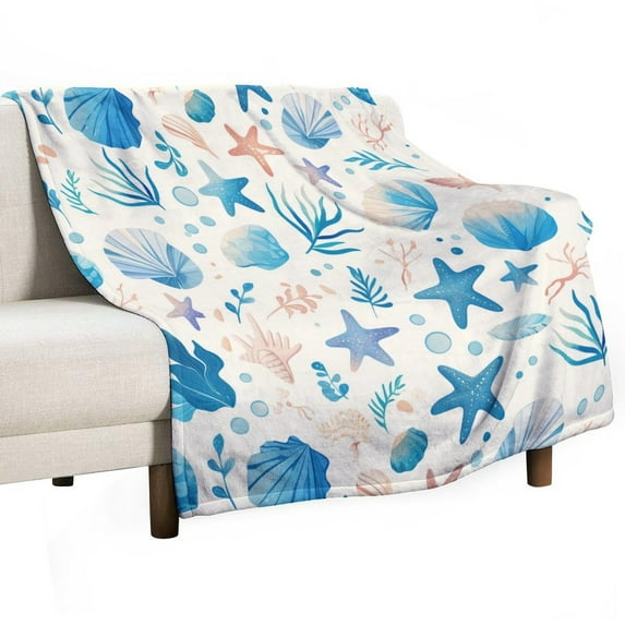 Beach Seashell Starfish Throw Blanket for Women, Men - Super Soft Plush ...