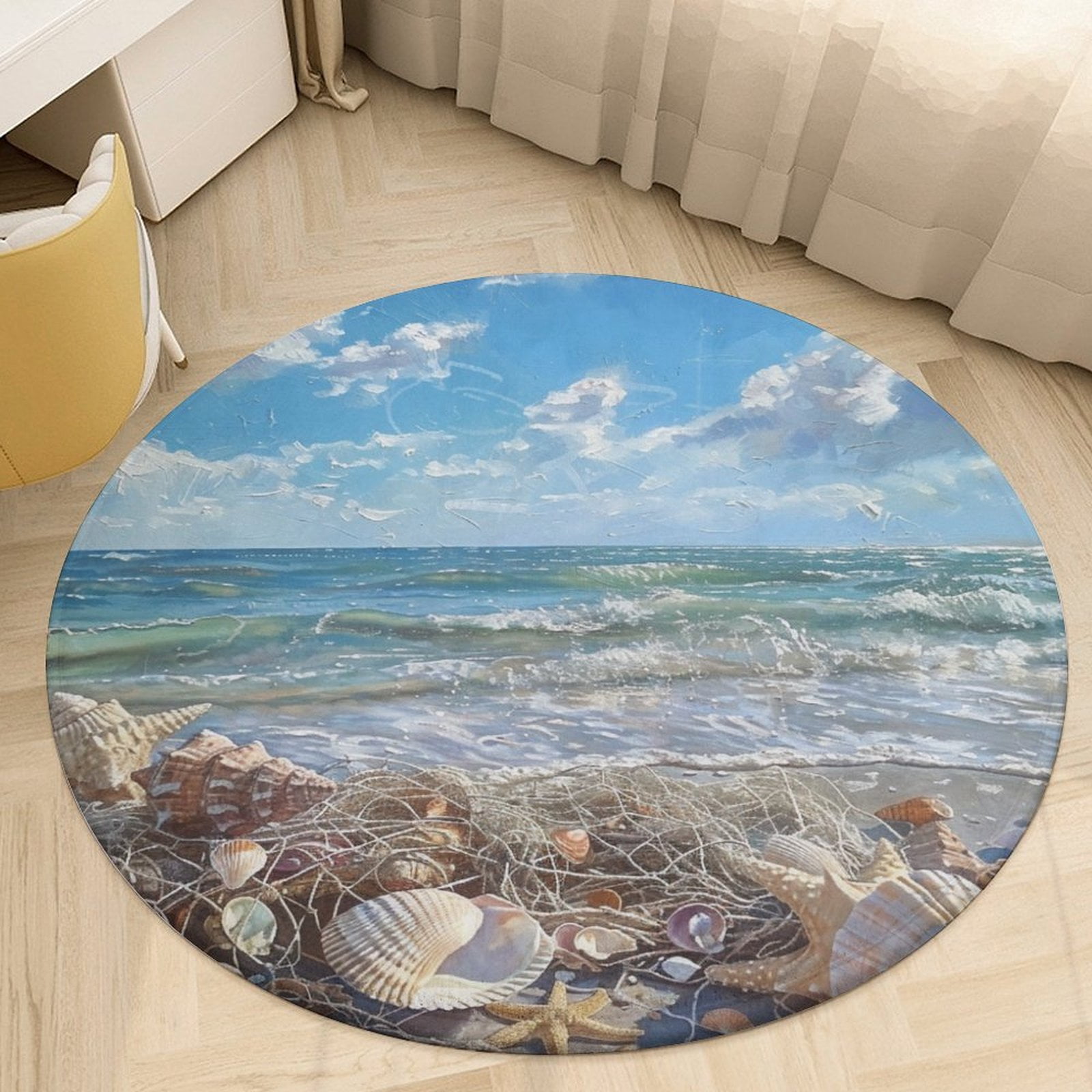 Beach Seashell Starfish Washable Round Rug -Circle Area Rugs for ...