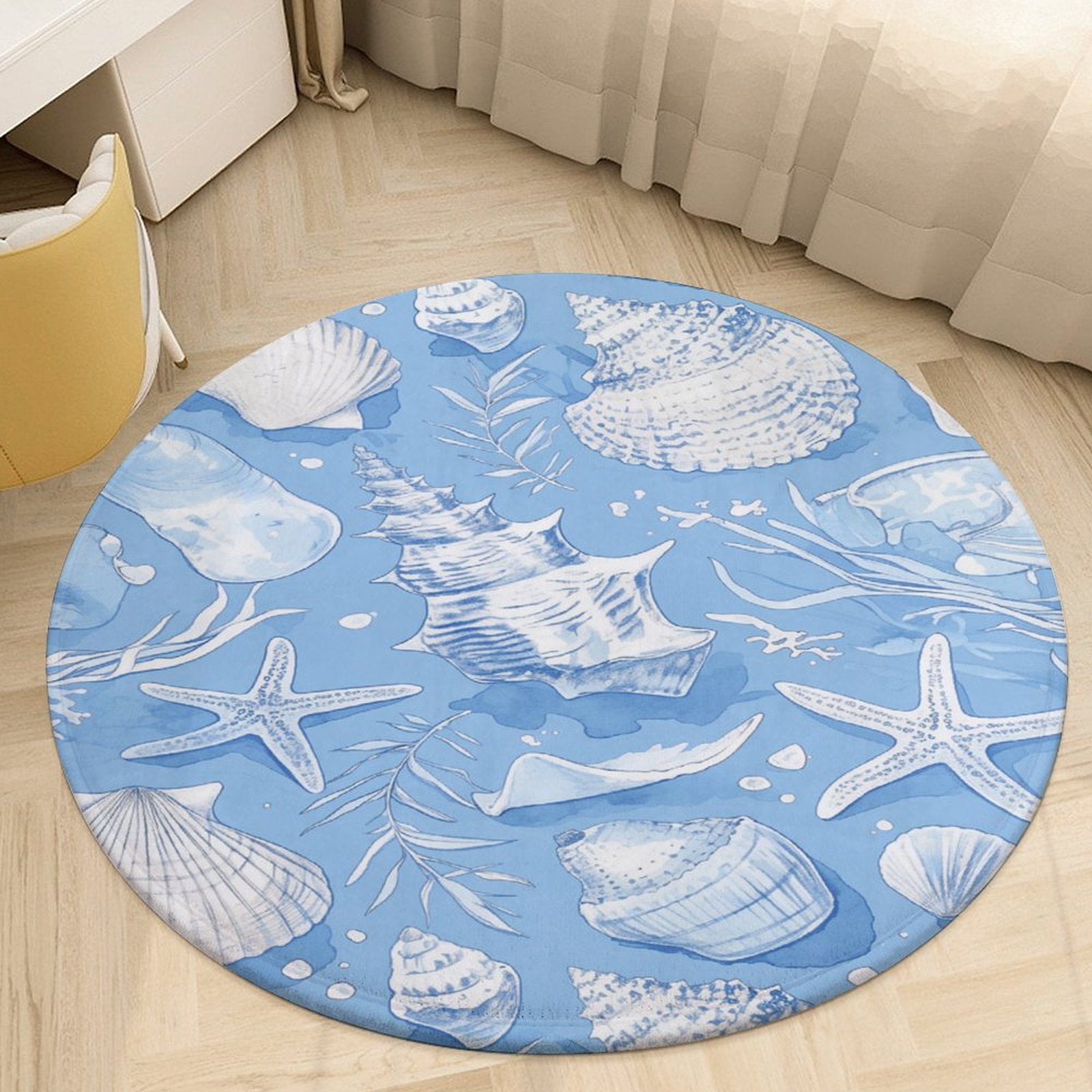 Beach Seashell Starfish Washable Round Rug -Circle Area Rugs for ...