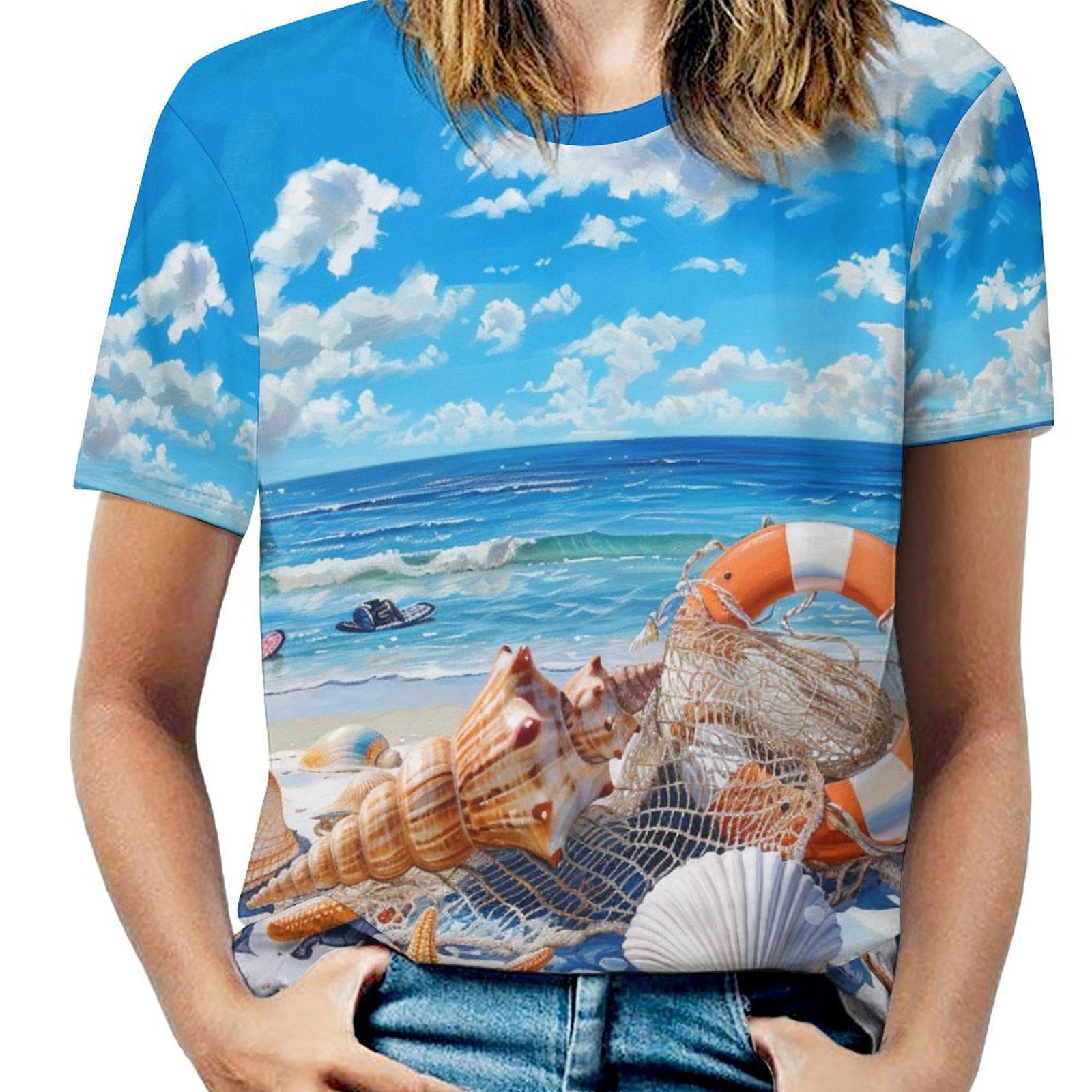 Beach Seashell Starfish Women's Short Sleeve Tops Casual Blouses T ...