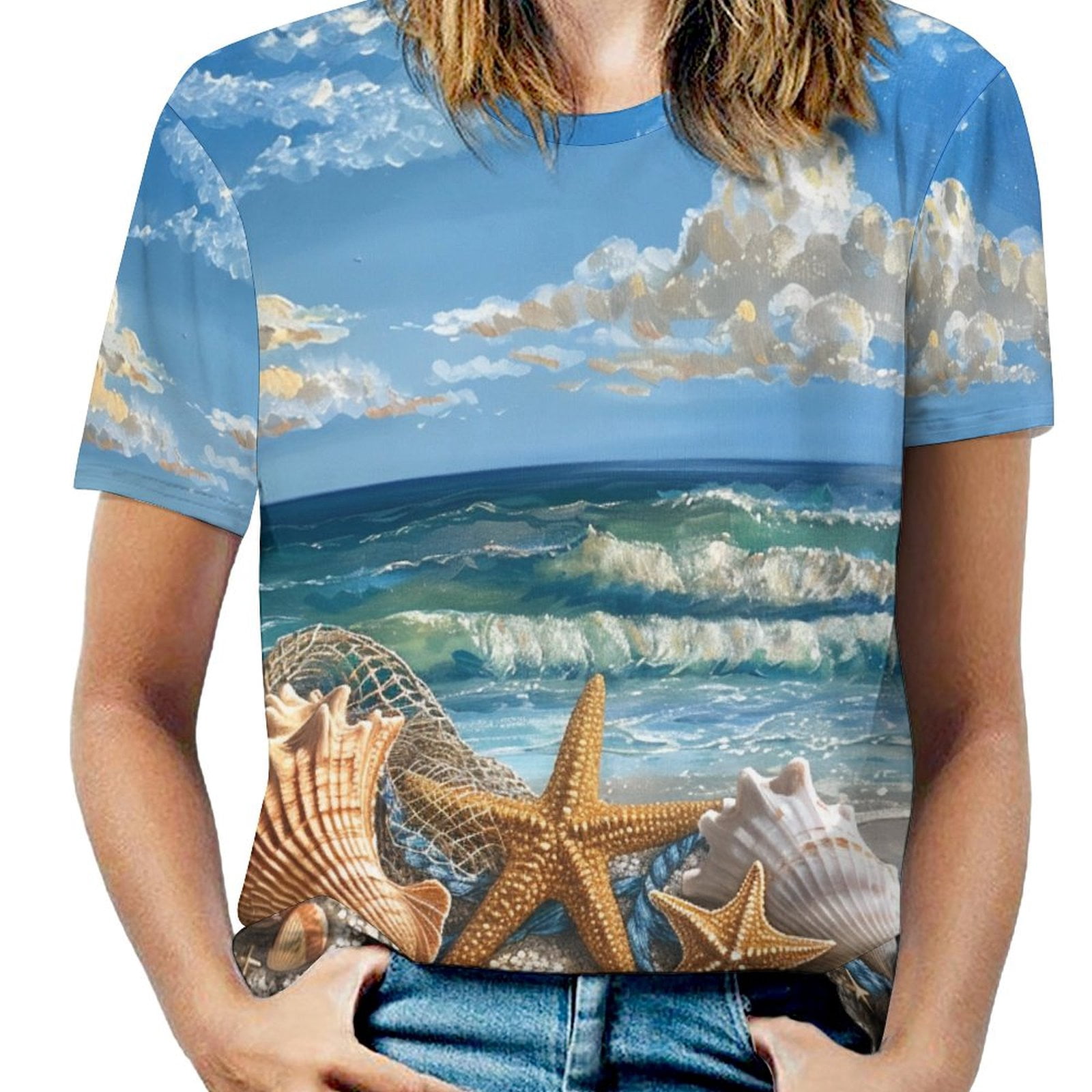 Beach Seashell Starfish Women's Short Sleeve Tops Casual Blouses T ...