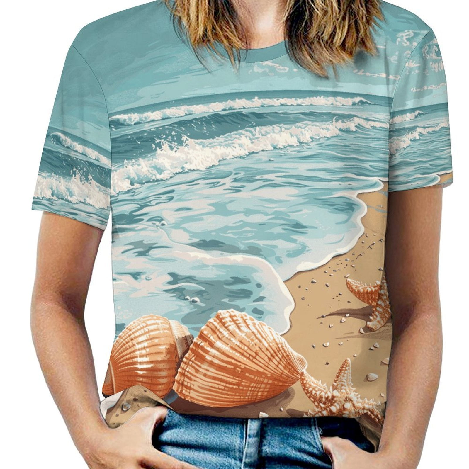 Beach Seashell Starfish Women's Short Sleeve Tops Casual Blouses T ...