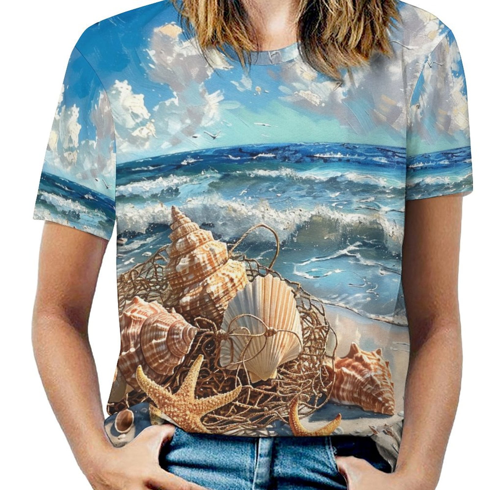 Beach Seashell Starfish Women's Short Sleeve Tops Casual Blouses T ...