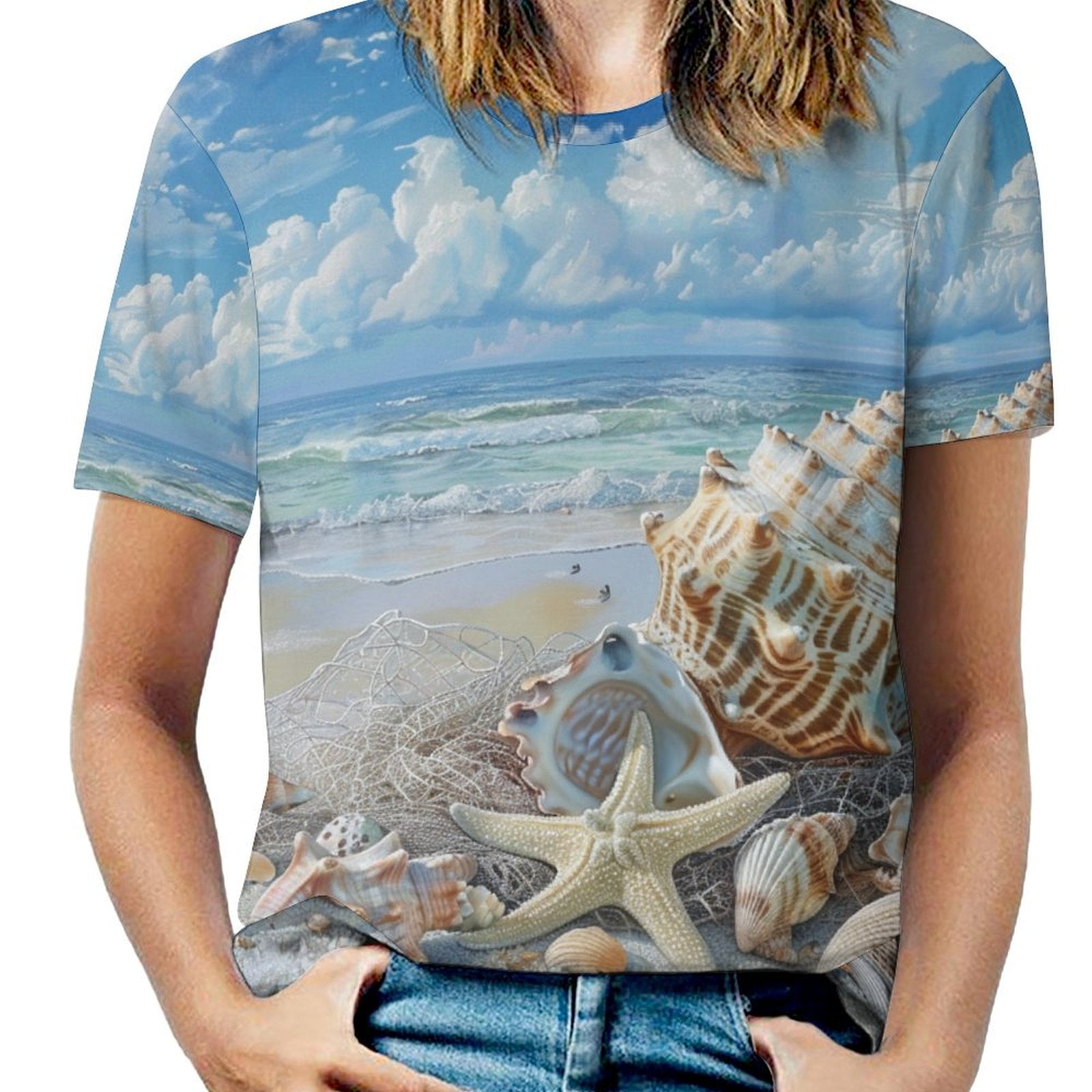 Beach Seashell Starfish Women's T-Shirt Short Sleeve T Shirts Tops Tee ...