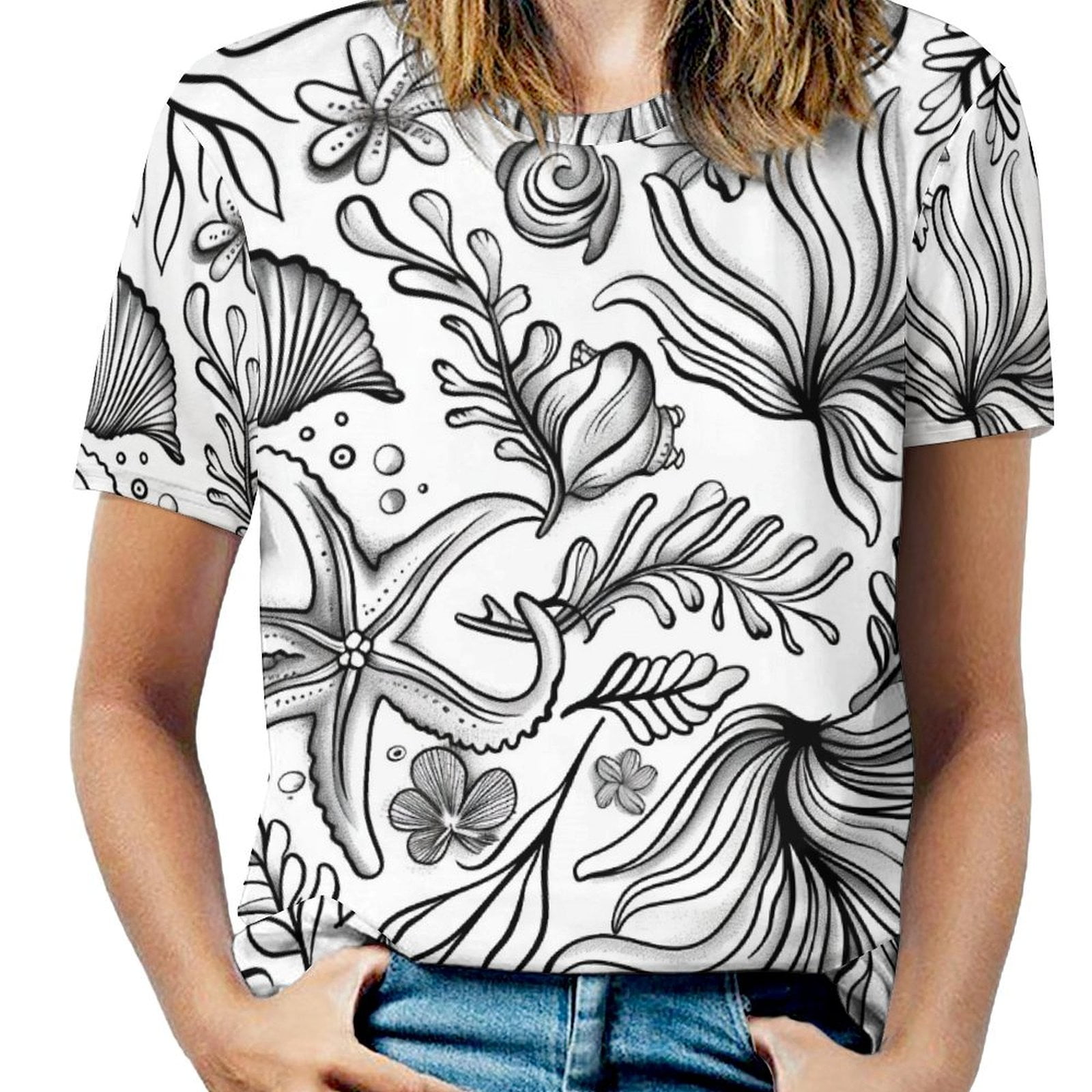 Beach Seashell Starfish Womens Tops Women's Fashion Casual Short Sleeve ...