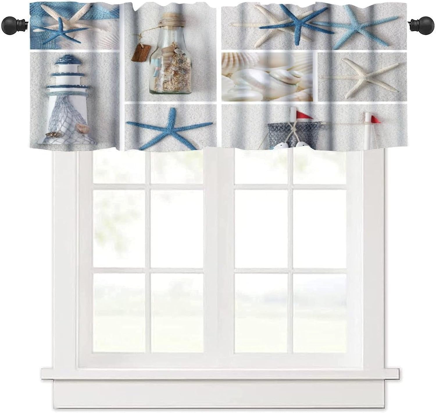 Beach Seashell Valance Curtain Coastal Nautical Sea Starfish Ocean ...