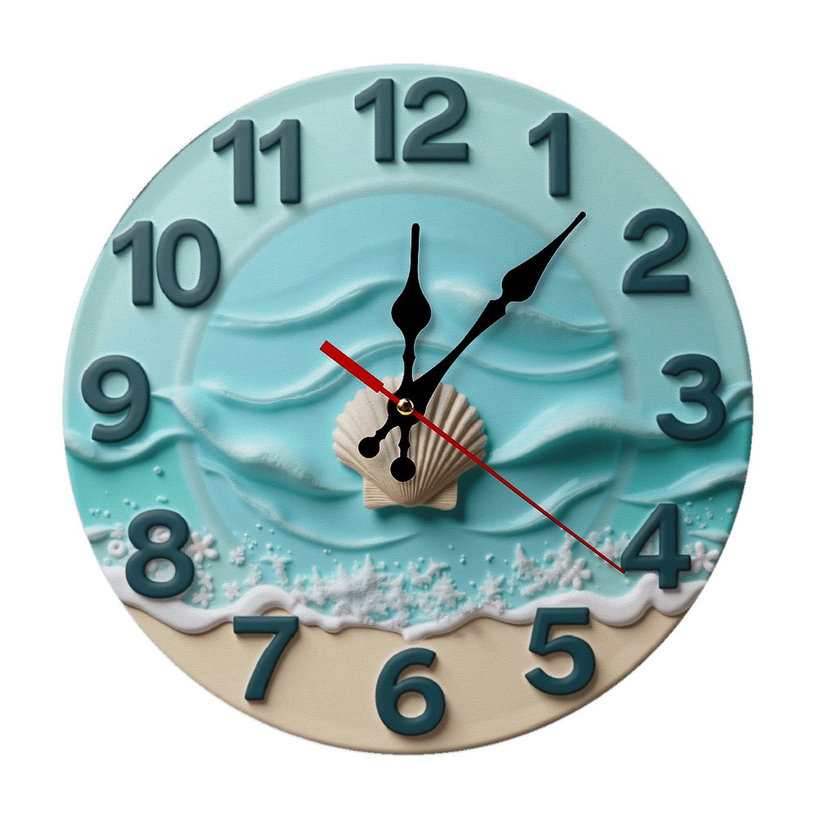 Beach Seashell Wall Clock 10 Inch Silent Non Ticking Round Wooden Clock ...