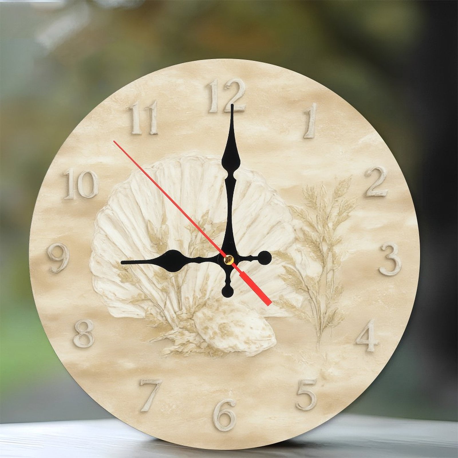 Beach Seashell Wall Clock Home Decor 10-Inch Silent Wooden Wall Clock ...