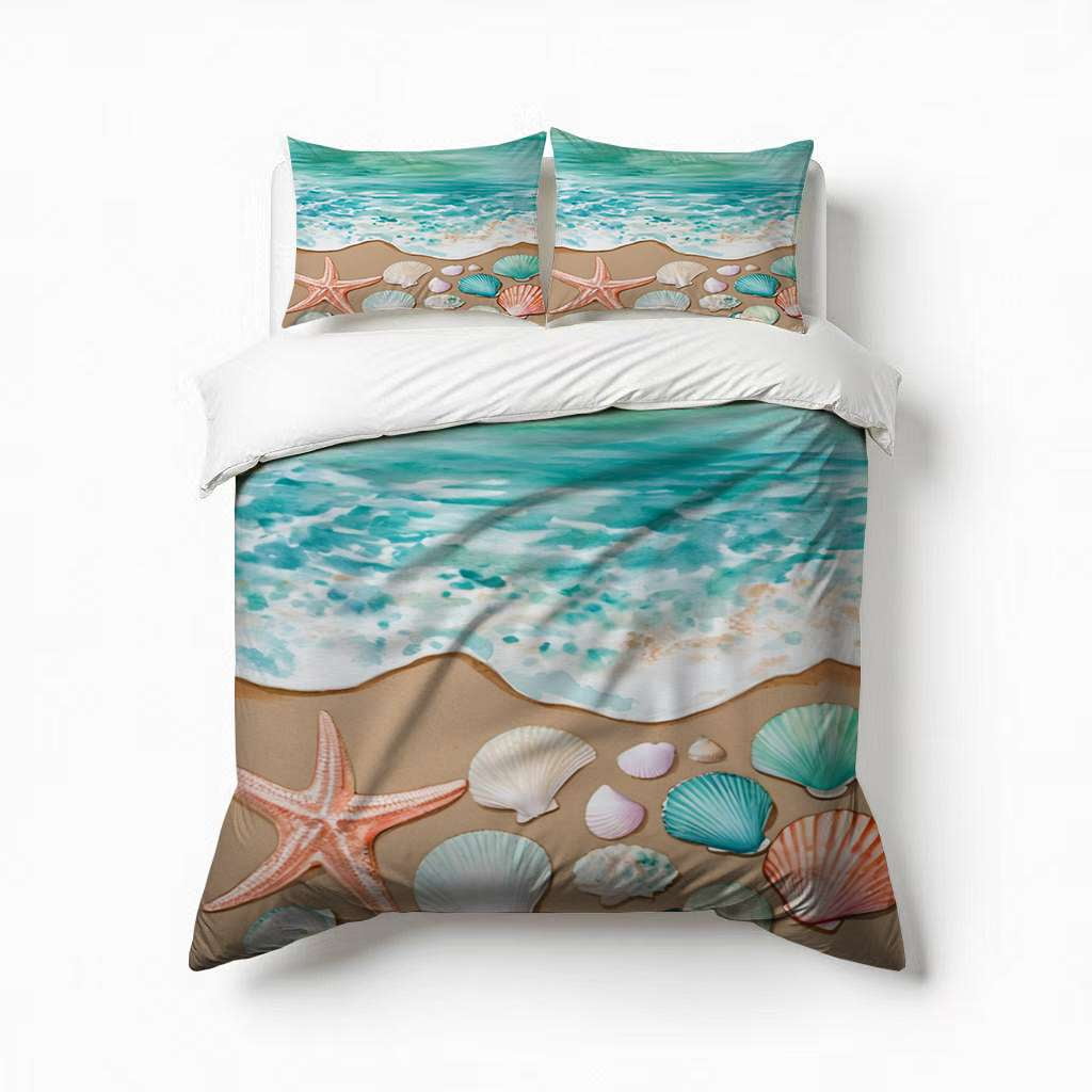 Beach Seashell Waves Art Bedding Set 3 Pcs Soft Microfiber Quilt Cover ...