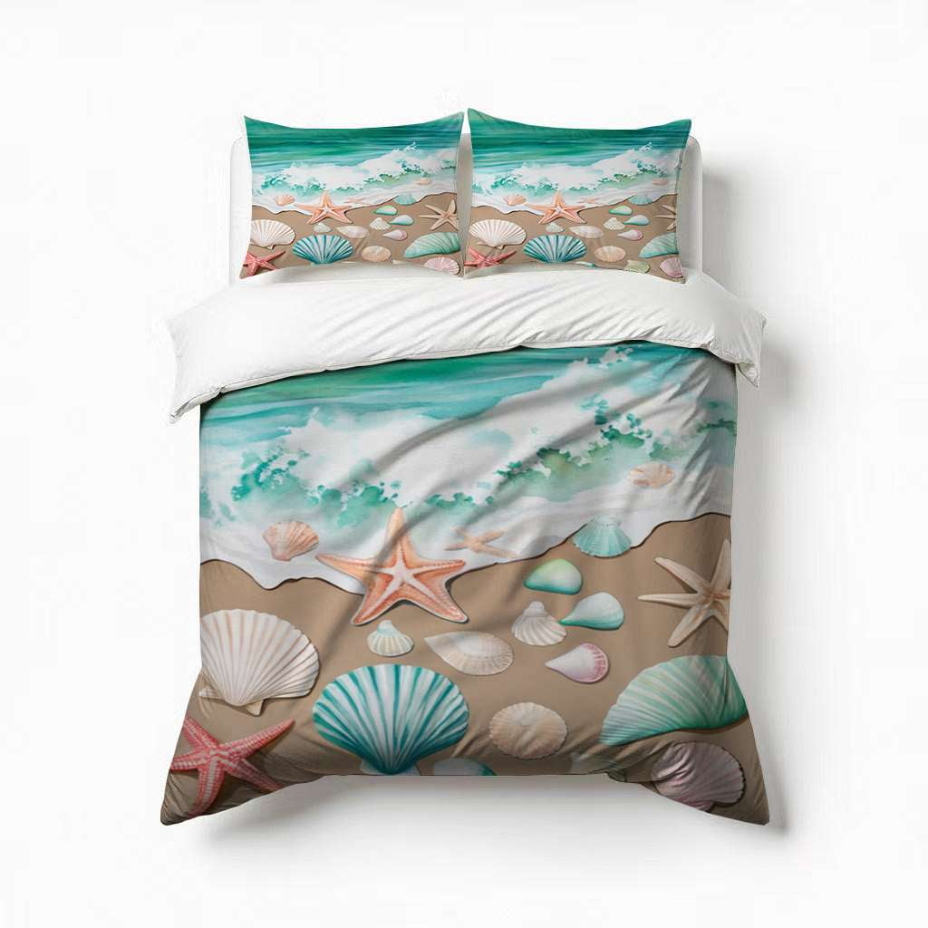 Beach Seashell Waves Art Bedding Set 3 Pcs Soft Microfiber Quilt Cover ...