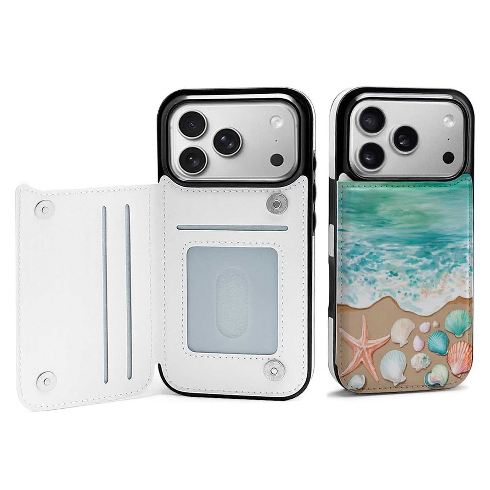 Beach Seashell Waves Art Leather Wallet Case for iPhone 12 Wallet Case ...