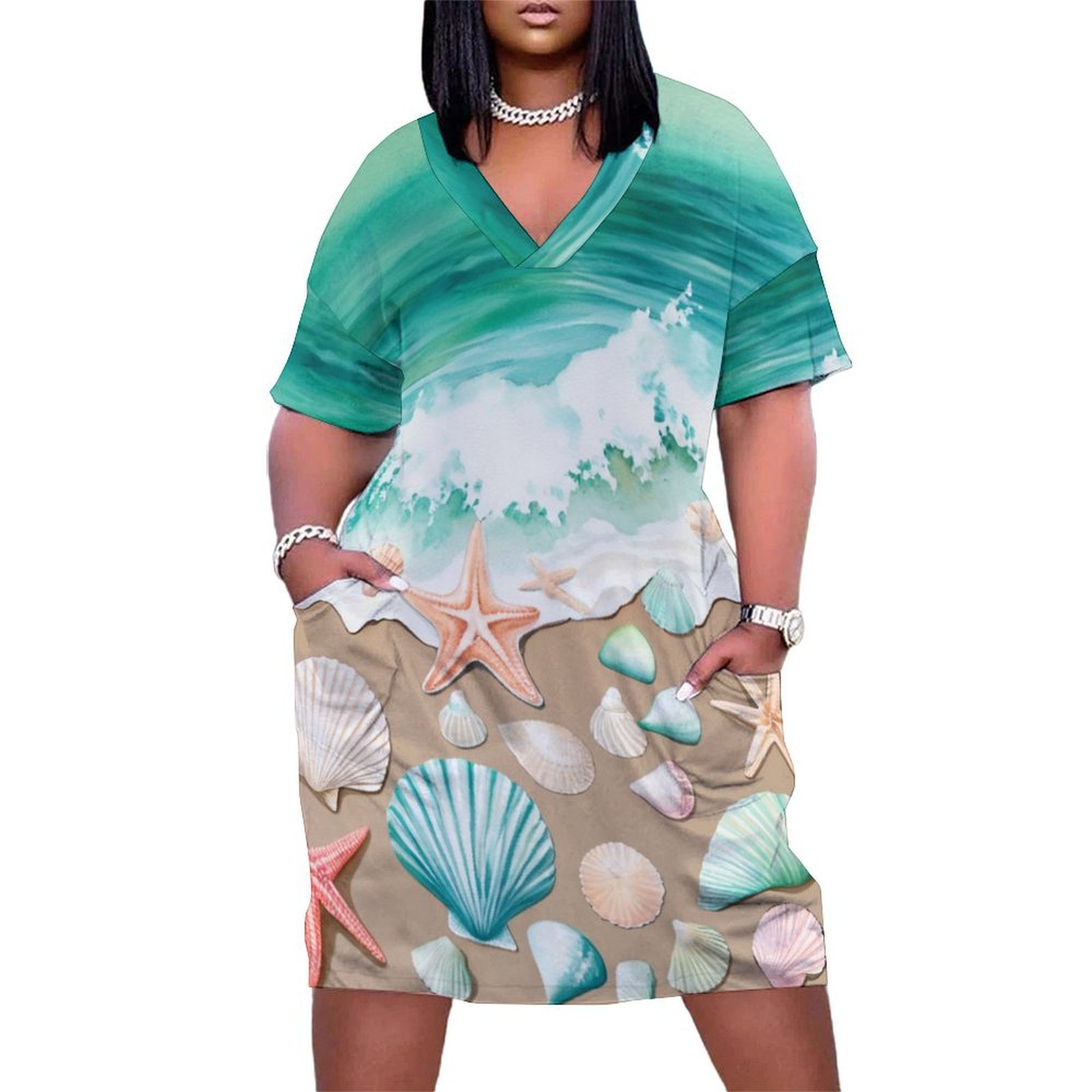 Beach Seashell Waves Art Loose Pocket Dress Dresses Summer Summer ...